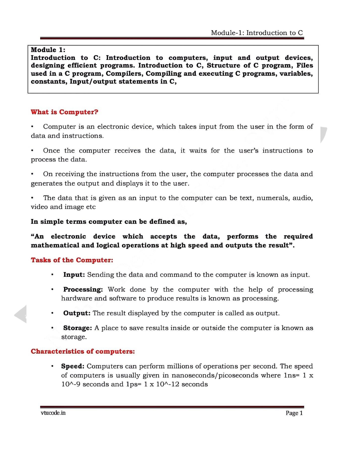 C Programming 101: Module 1 - Introduction to Computers and I/O Devices - Studocu