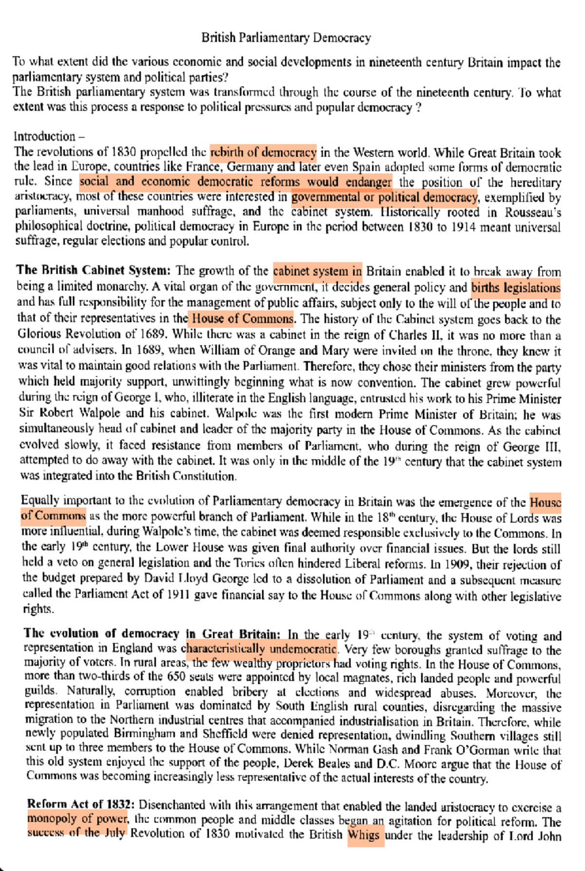 British Parliamentary Democracy: Economic & Social Impacts in the 19th ...