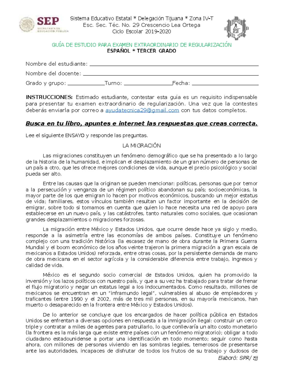 Guía de Estudio para Examen Extraordinario Español 3er Grado GUC3A ...