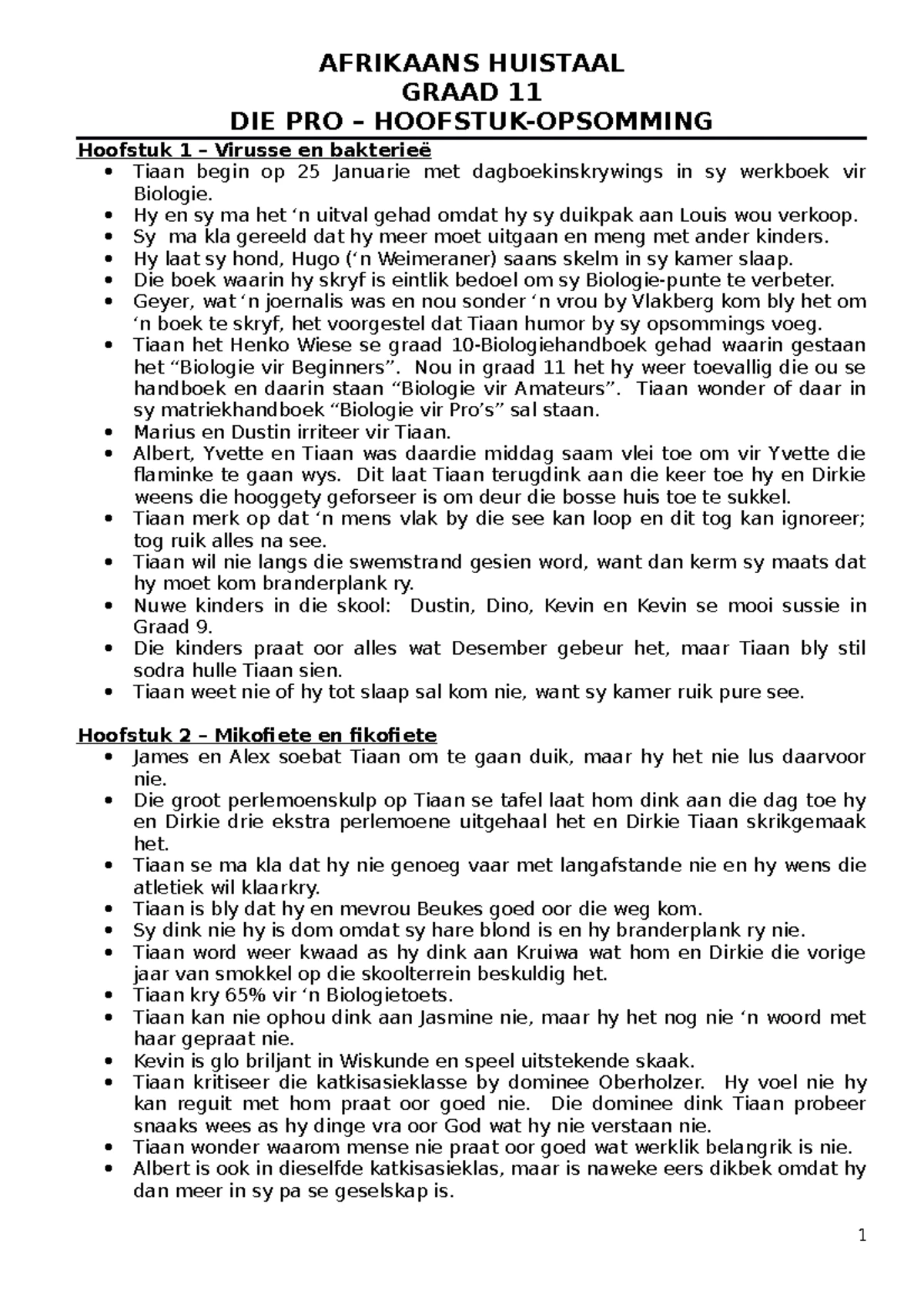 Die Pro - Algehele opsomming - AFRIKAANS HUISTAAL GRAAD 11 DIE PRO ...