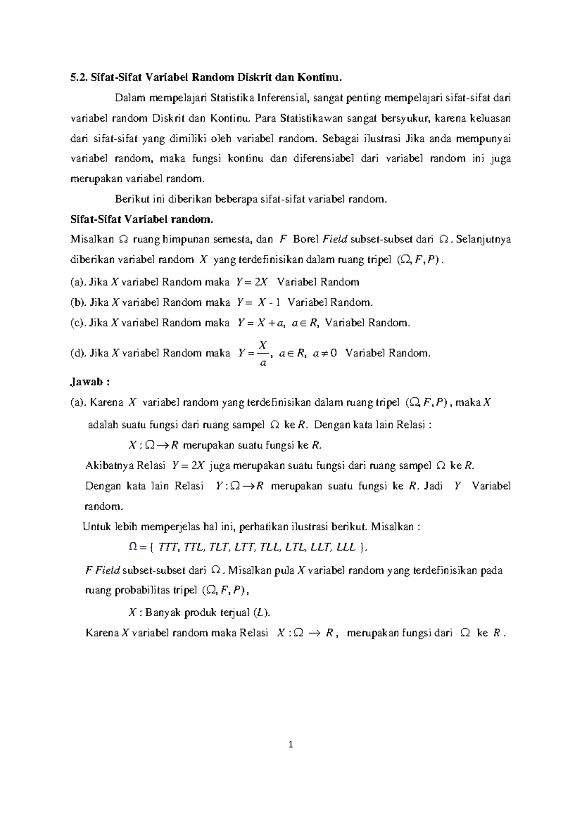 BAB V - Sifat Variabel Random Diskrit dan Kontinu dalam Statistika ...