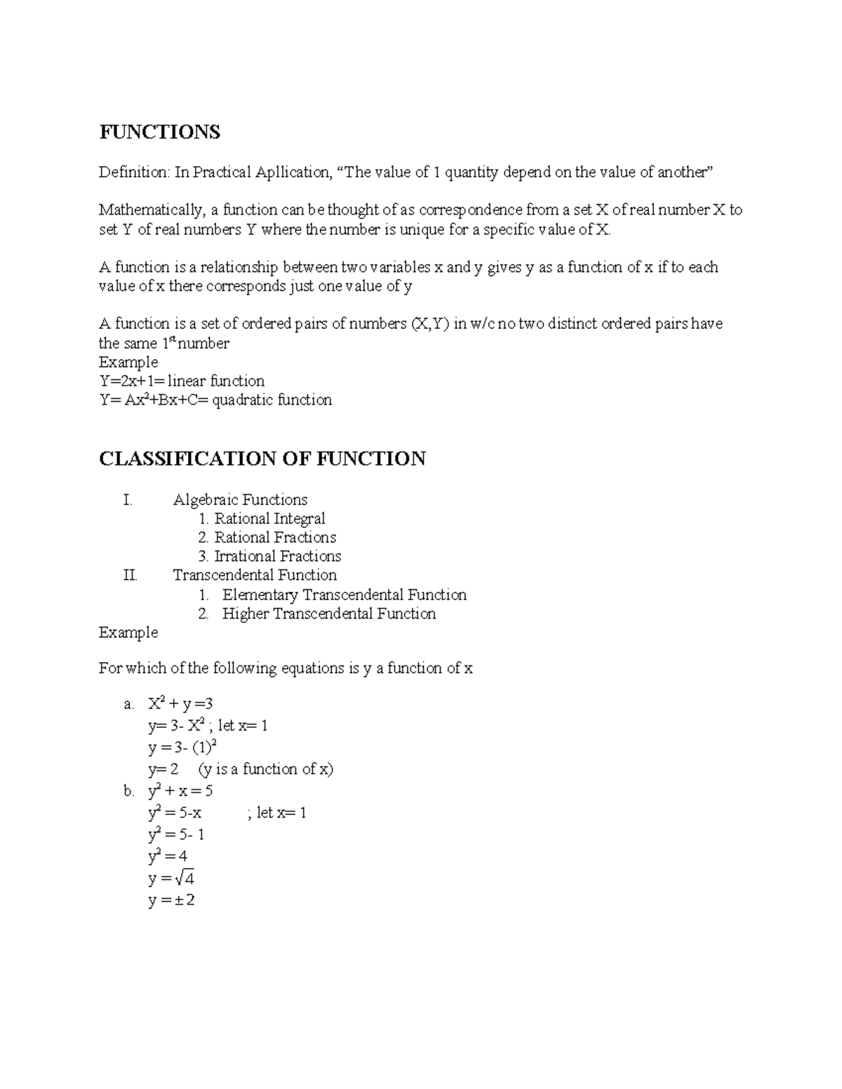 Functions: Definitions, Classifications, and Evaluations in Math (INB ...