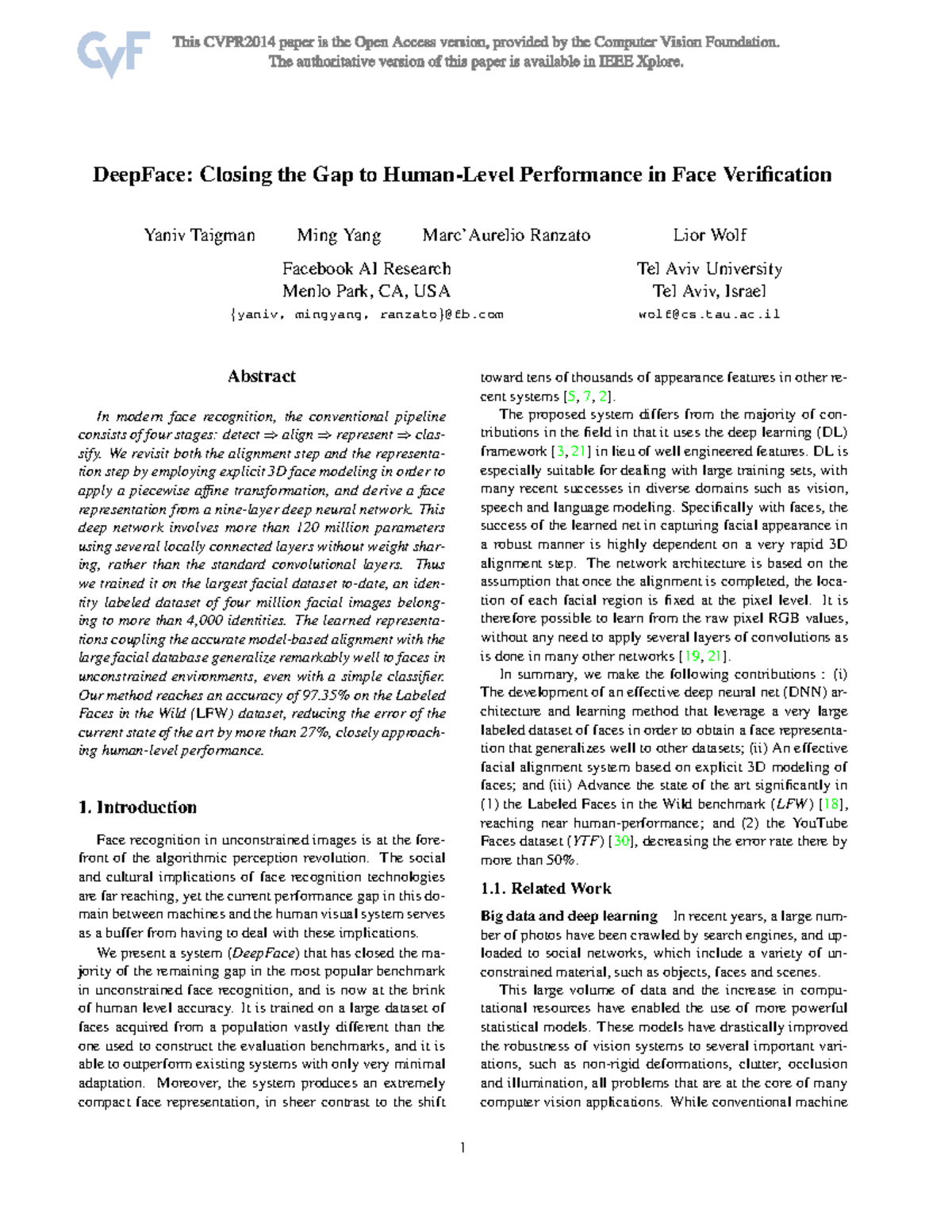 DeepFace: Advancing Face Verification Performance in Unconstrained ...