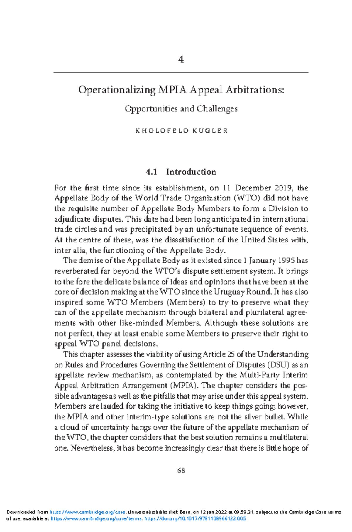 Kugler Operationalizing the MPIA Appeal Arbitrations: Pros & Cons - Studocu