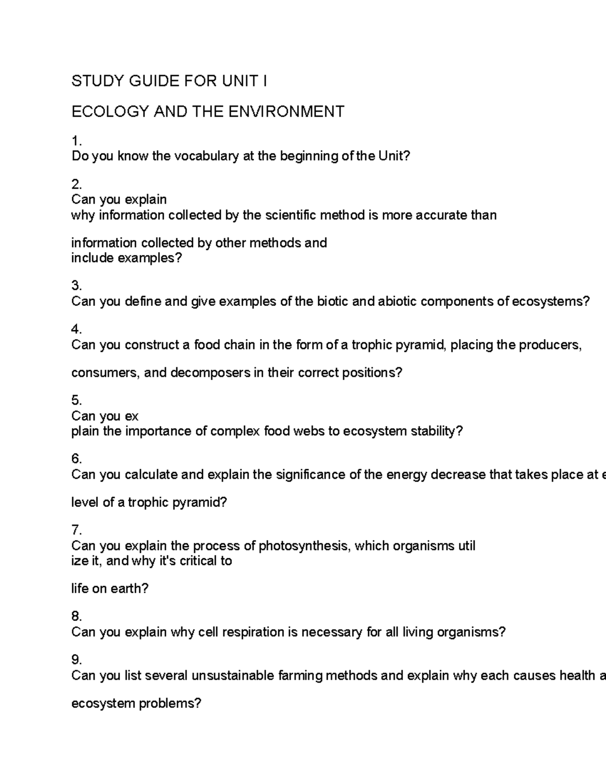 Ecology and Environment Study Guide: Key Concepts & Solutions - Studocu