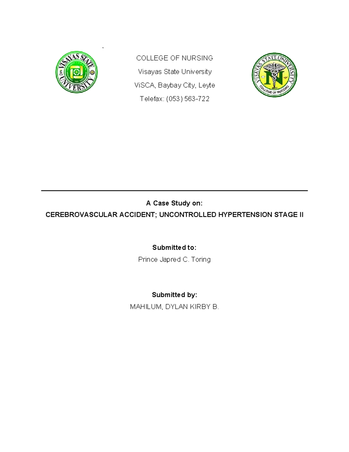 Geron summary 12345 - o COLLEGE OF NURSING Visayas State University ...