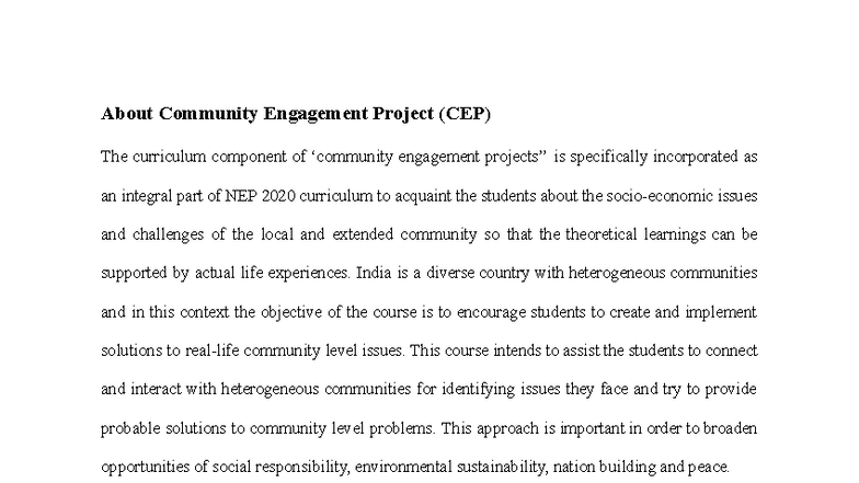 Community Engagement Project (CEP) Guidelines and Requirements - Studocu