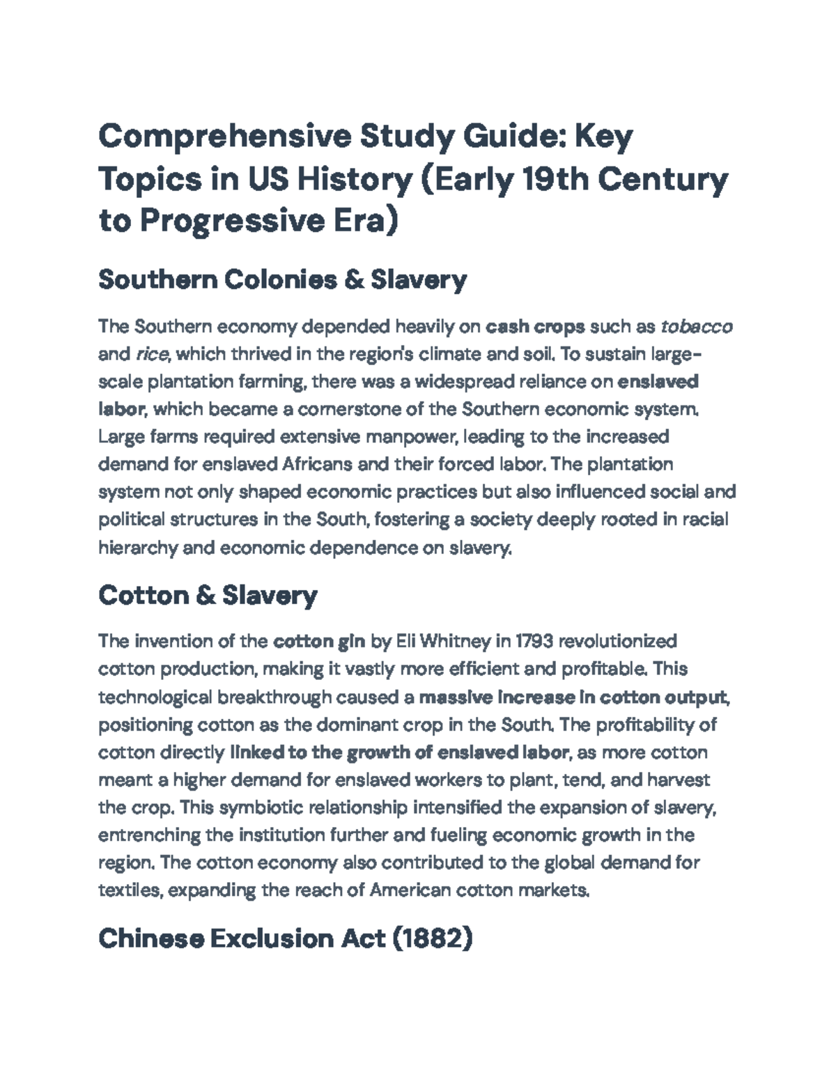 Comprehensive Study Guide: Key Topics in US History (19th Century to ...