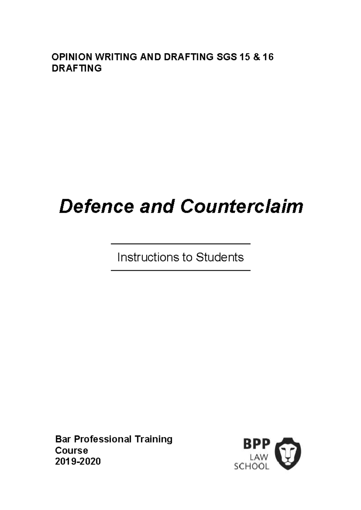Brown Defence & Counterclaim Drafting - Bar Professional Training SGS ...