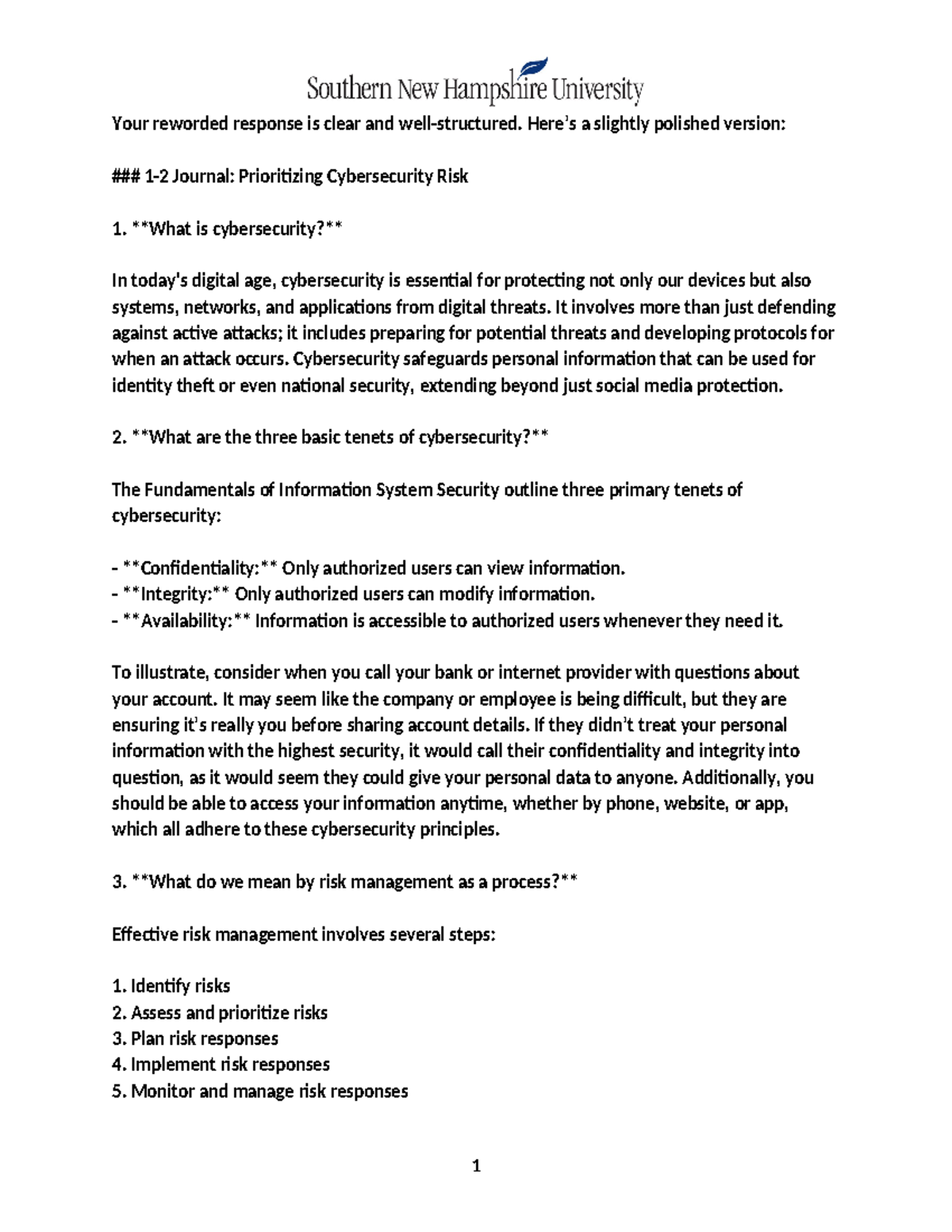 CYB 310 Module 4 Lab: Understanding Cybersecurity Basics and Risk ...