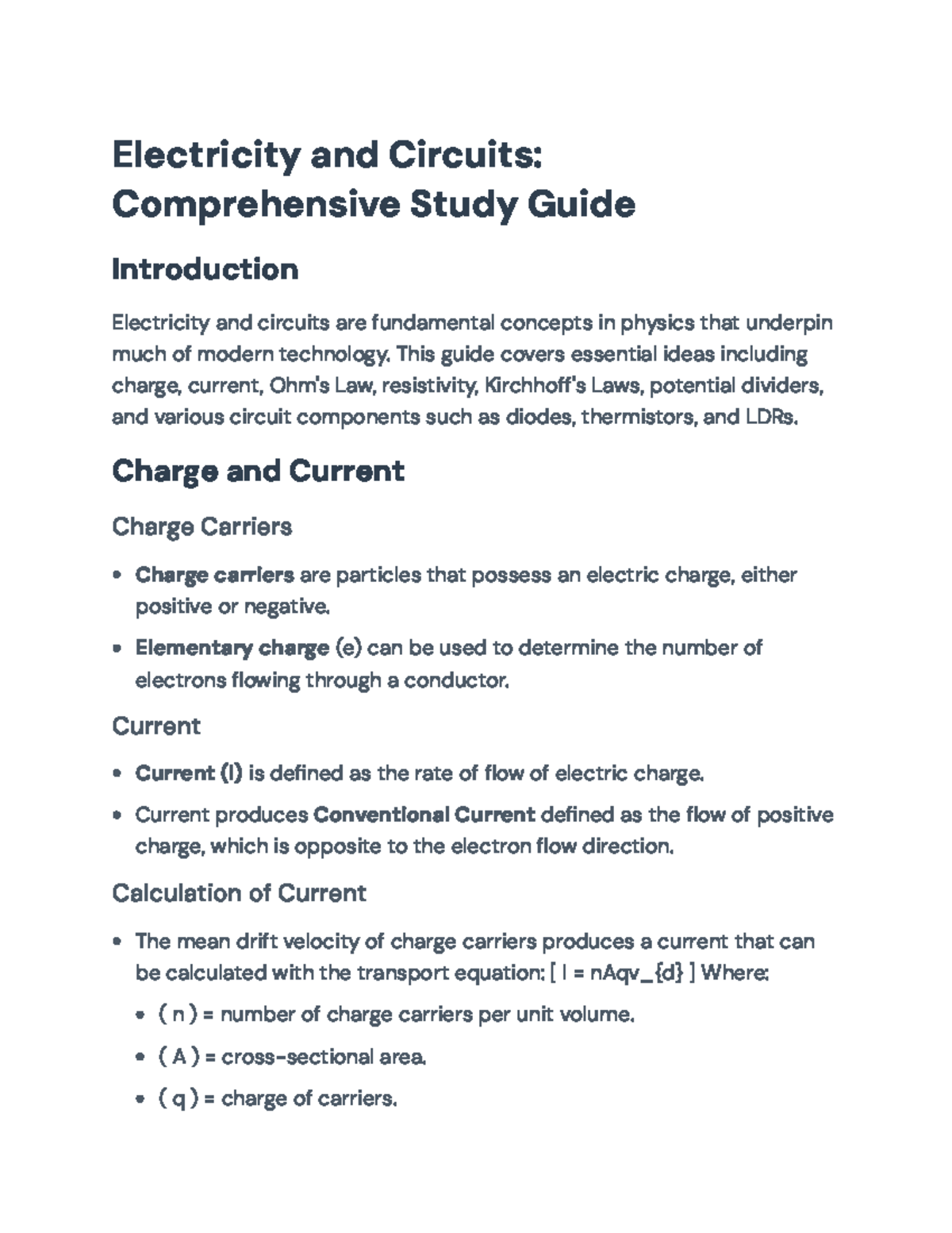 Electricity and Circuits: Comprehensive Study Guide for PHYS 101 ...