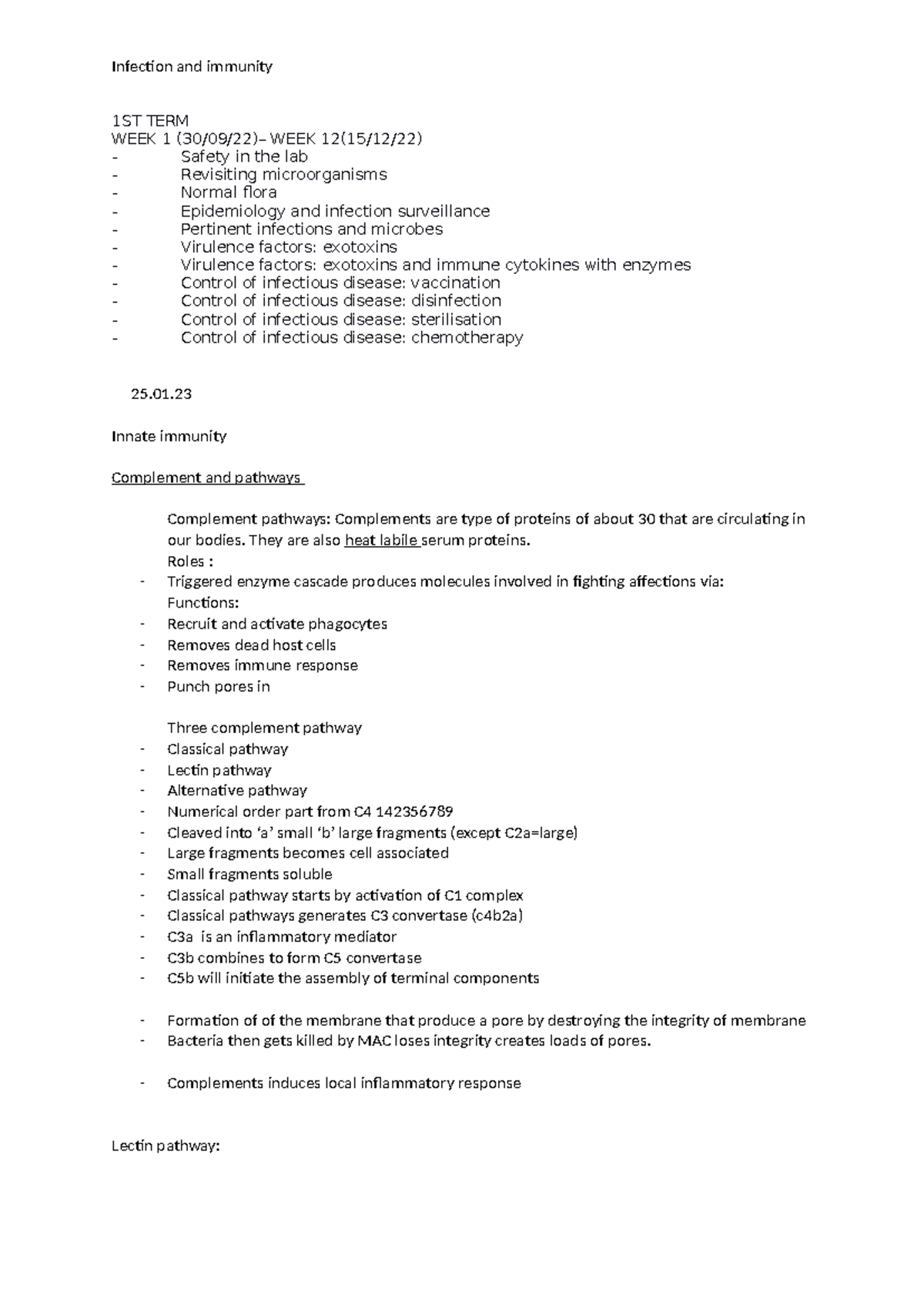 Infection and immunity - 1ST TERM WEEK 1 (30/09/22)– WEEK 12(15/12/22 ...
