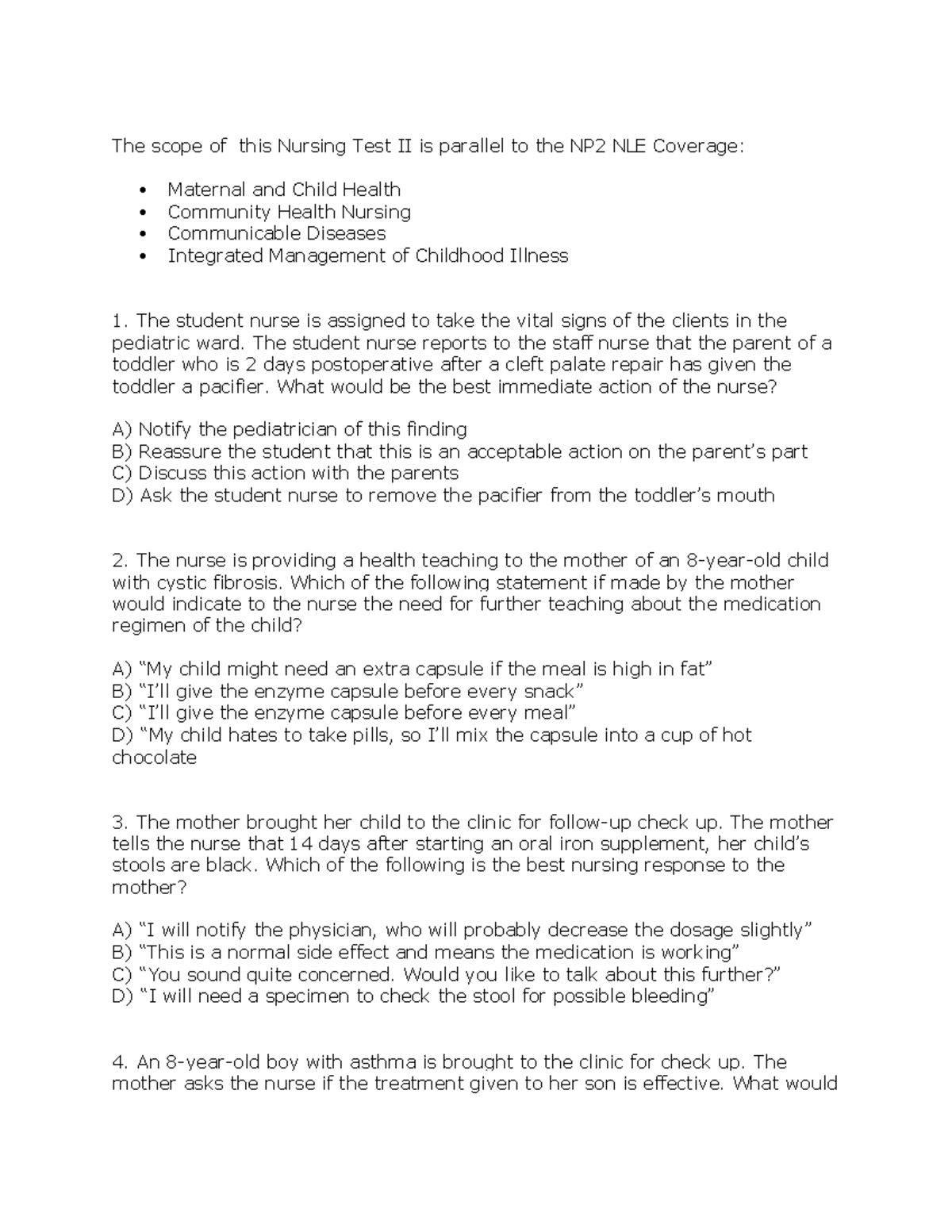 NT 2 - recall your exams - The scope of this Nursing Test II is ...