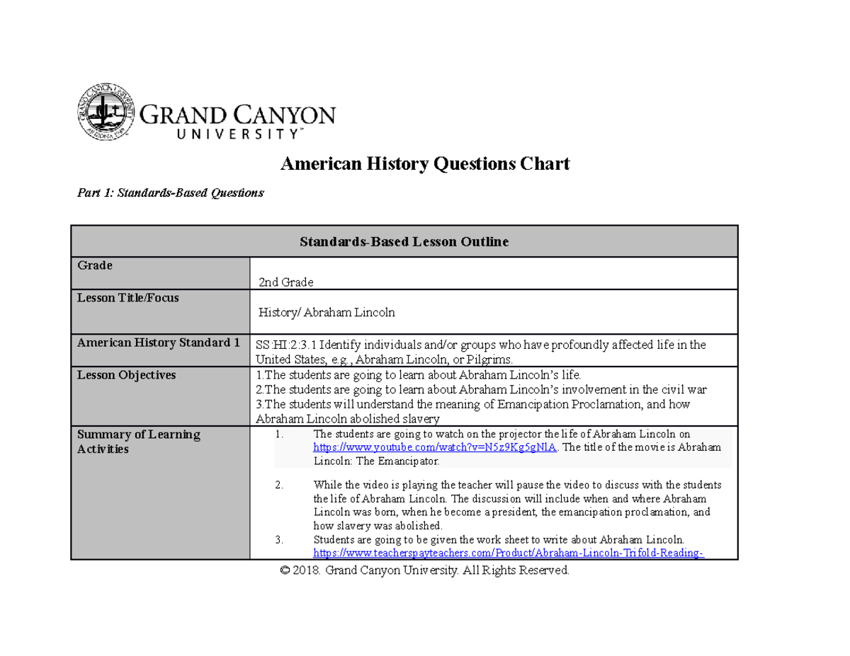 ELM 351 D T3 American History Questions Chart - American History ...