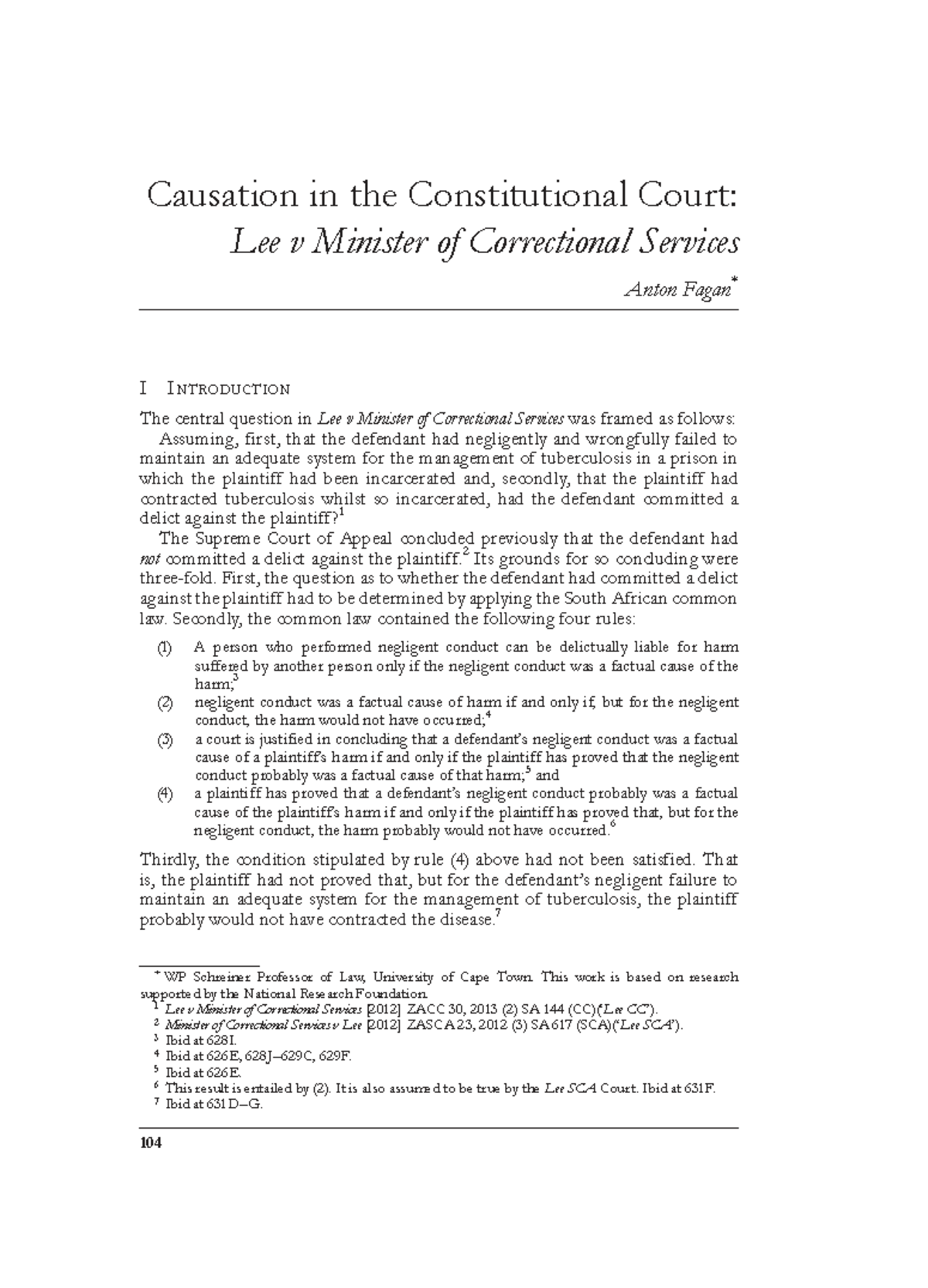 Causation in Lee v Minister of Correctional Services: A Legal Analysis ...