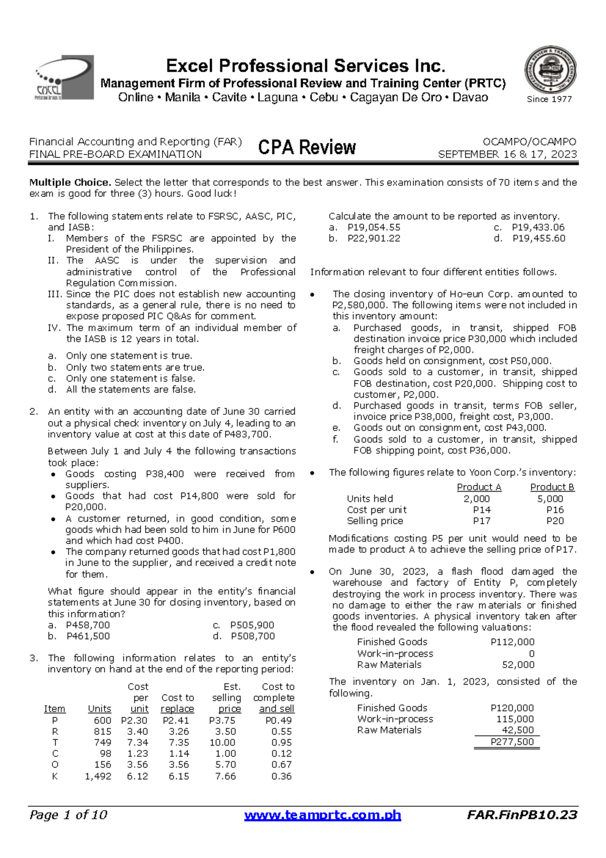 FAR.FinPB10.23 PRTC Nationwide Open Final Exam Review - September 2023 ...