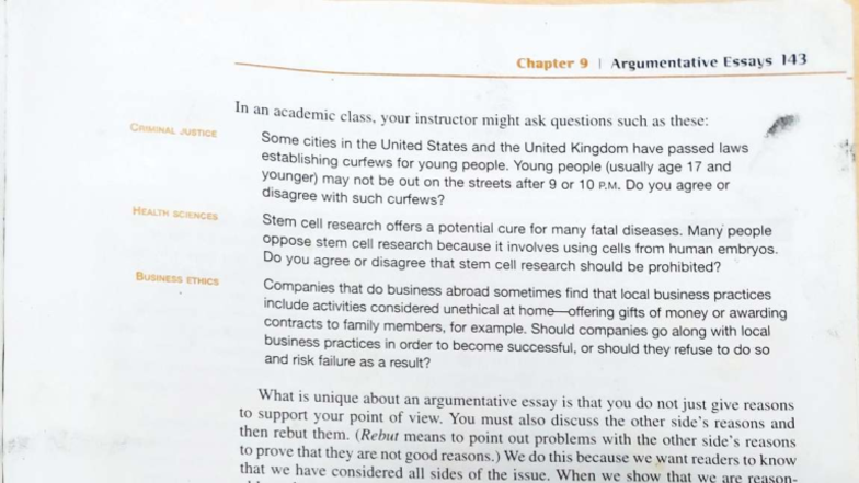 Chapter 9 Argumentative Essays: Key Concepts & Organization (Writing ...