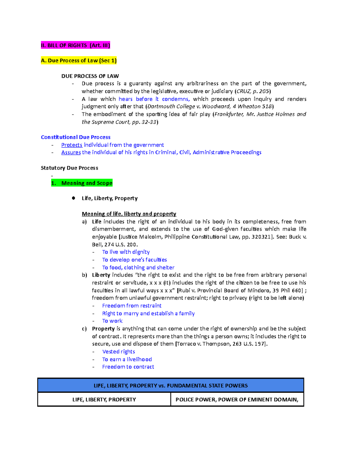 02. II-A B - Due Process & Equal Protection Clause Overview - Studocu