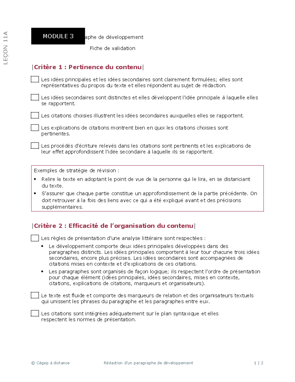 601-101-MQ M3L11A Fiche de Validation: Rédaction de Paragraphe - Studocu