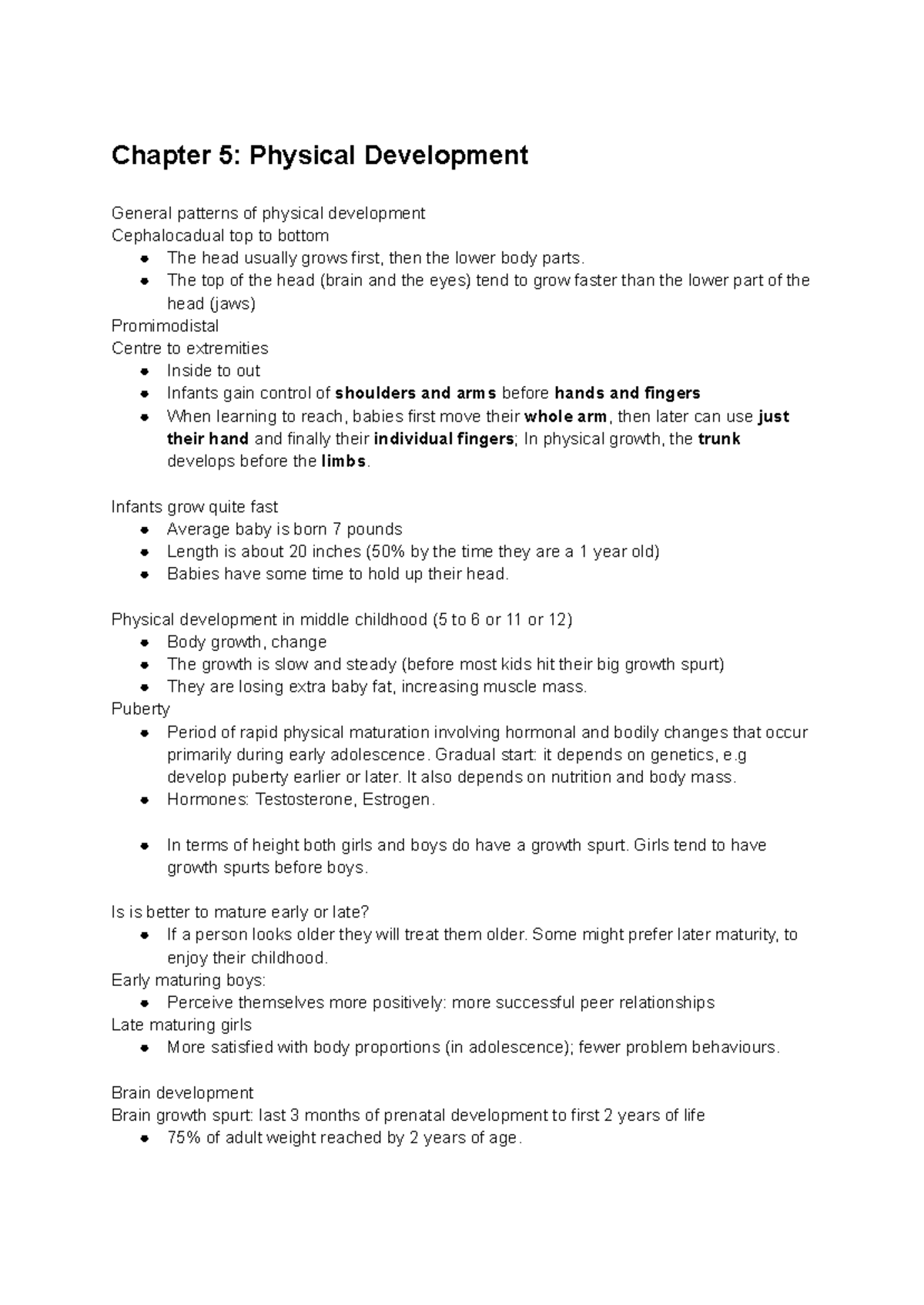 Developmental Psych 6: Chapter 5 - Physical Development Insights - Studocu