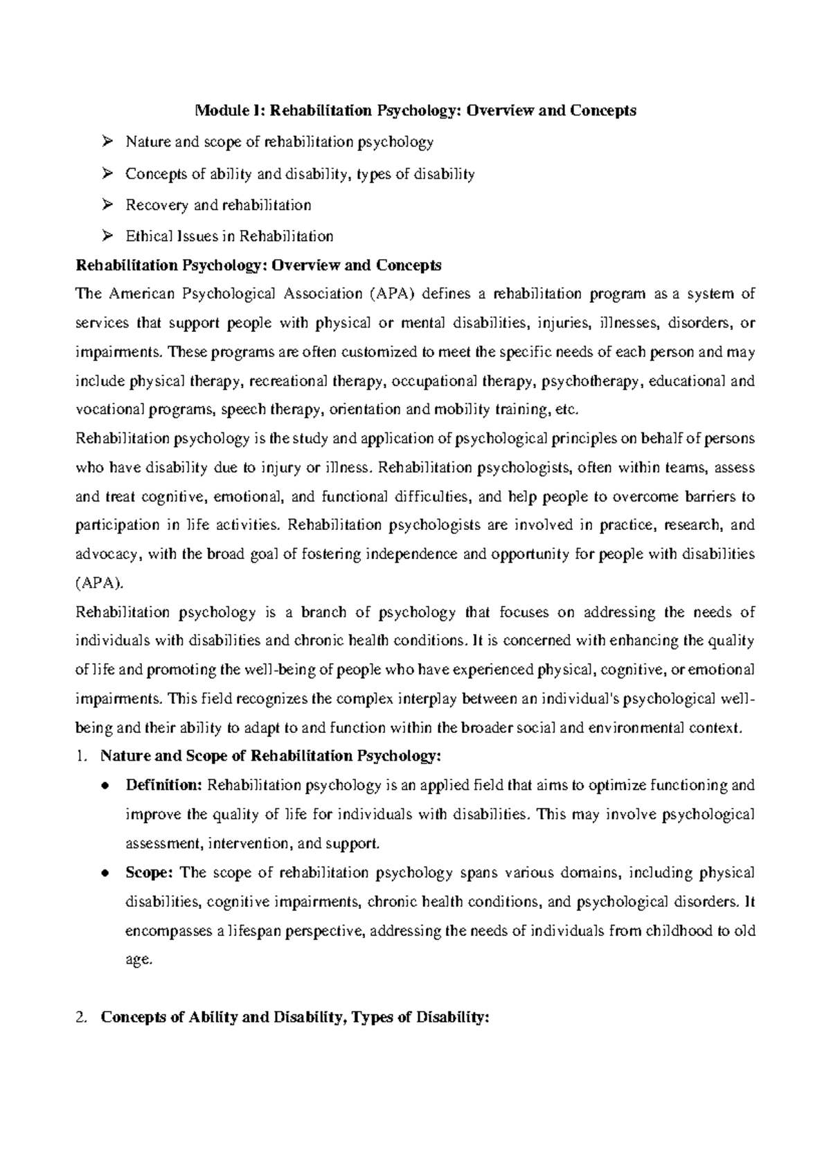 RP Notes - Rehabilitation Psychology Overview and Assessment - Studocu