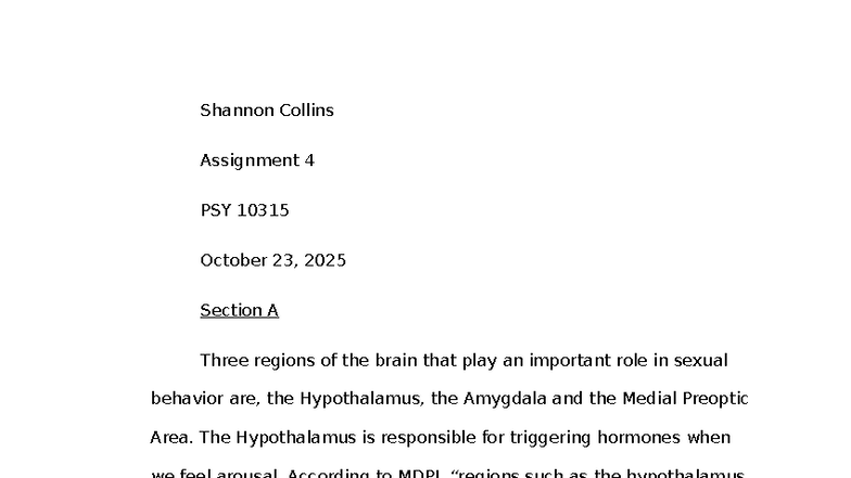 SCollins Assignment 4: Brain Regions & Sexual Behavior in PSY 10315 ...