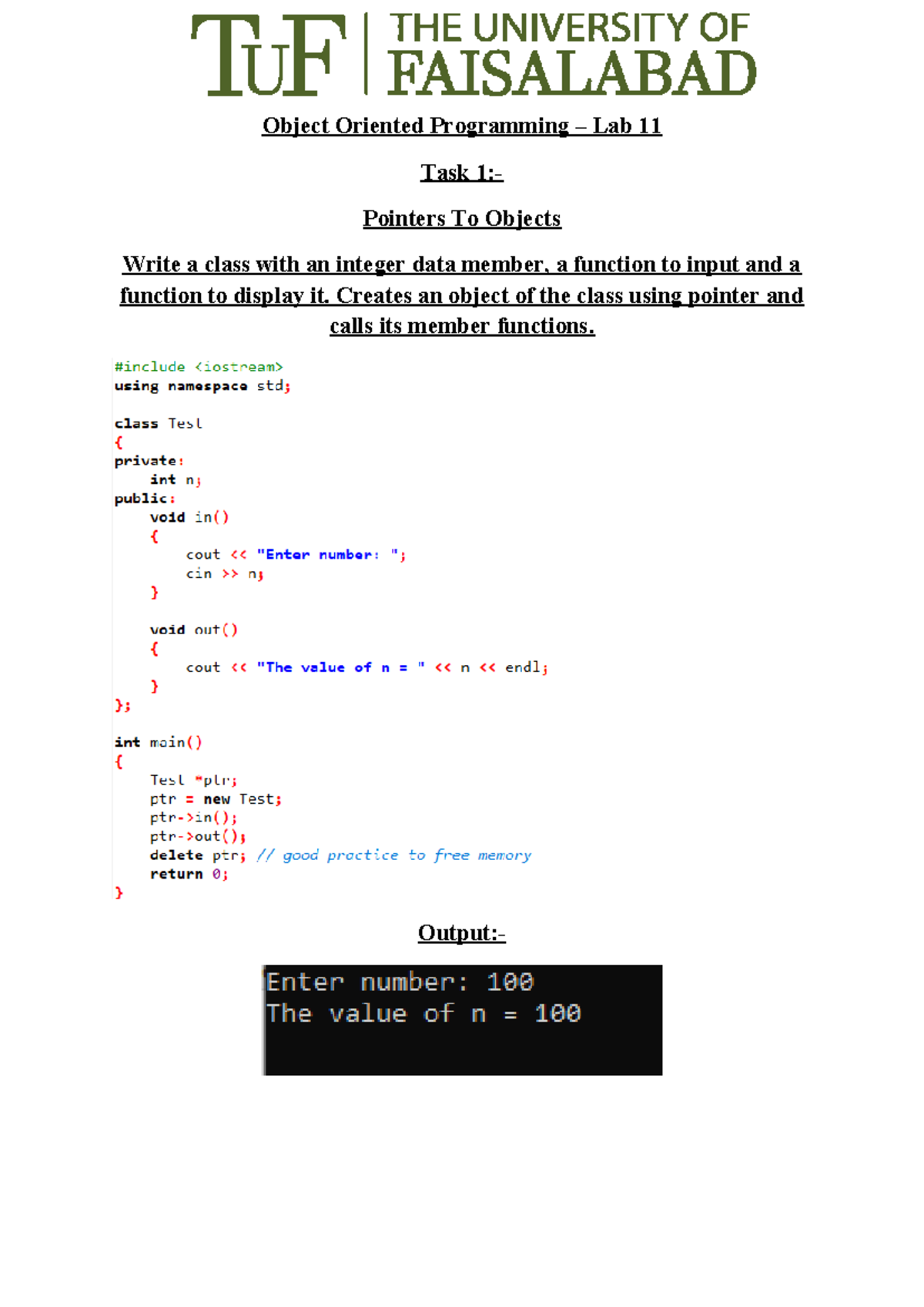 LAB 11 - OOP: Pointers to Objects & Inheritance Examples - Studocu