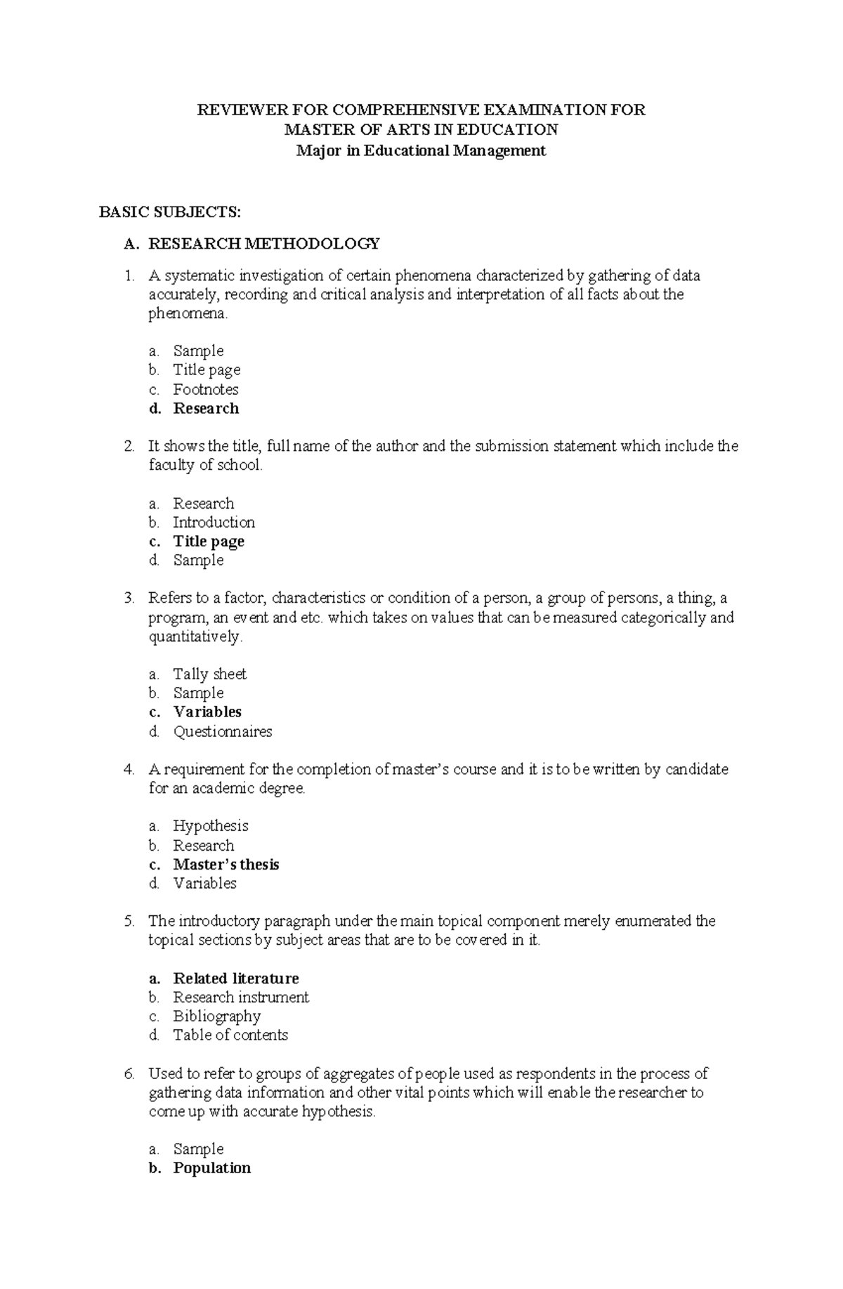Comprehensive Exam Reviewer for MA in Education (ED 216, ED 242, EDUC ...