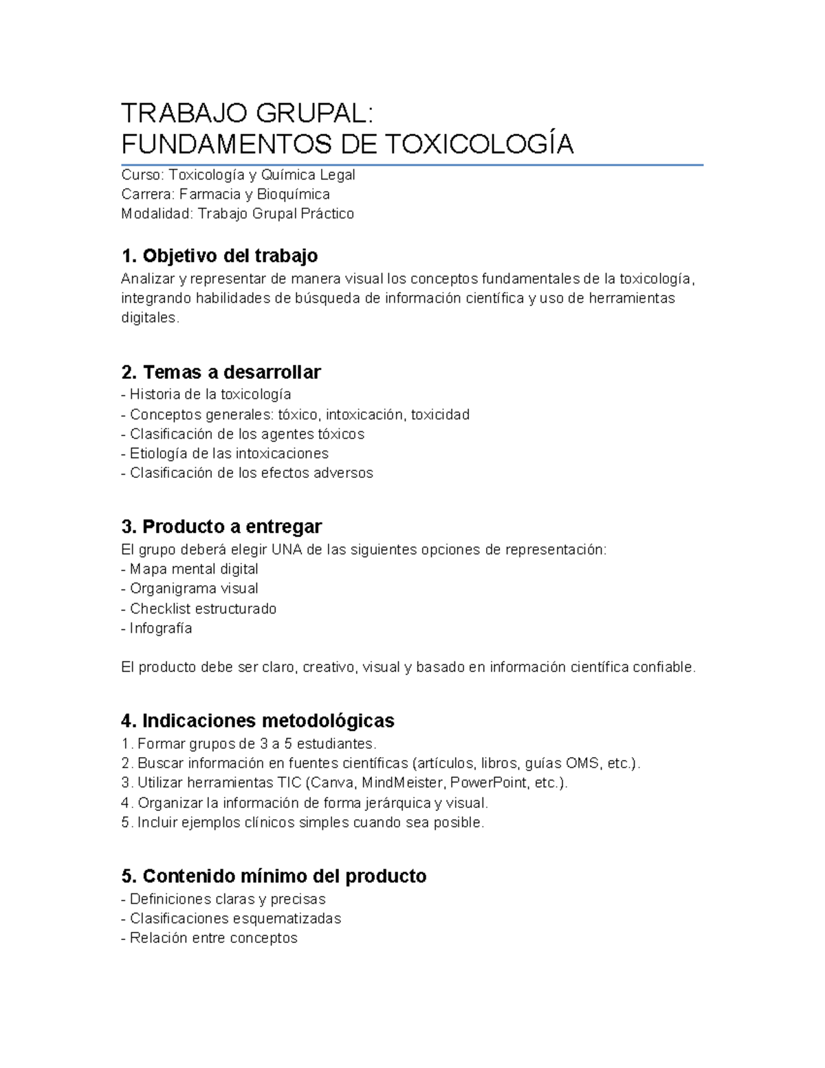 Trabajo Grupal: Fundamentos de Toxicología - Semana 01 Teoría - Studocu