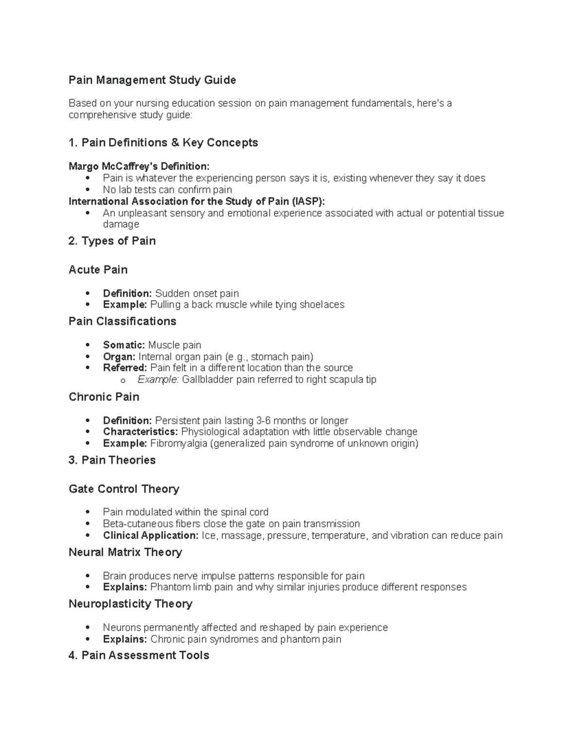 NUR 101: Comprehensive Pain Management Lecture Notes - Studocu