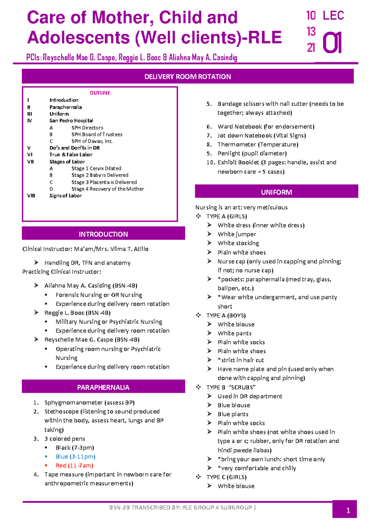 01 Intro DR - These are delivery room nursing notes - Care of Mother ...