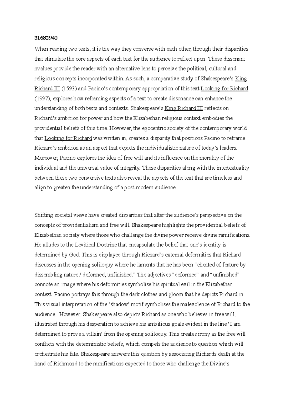 Module A Essay King Richard III & Looking for Richard English ...