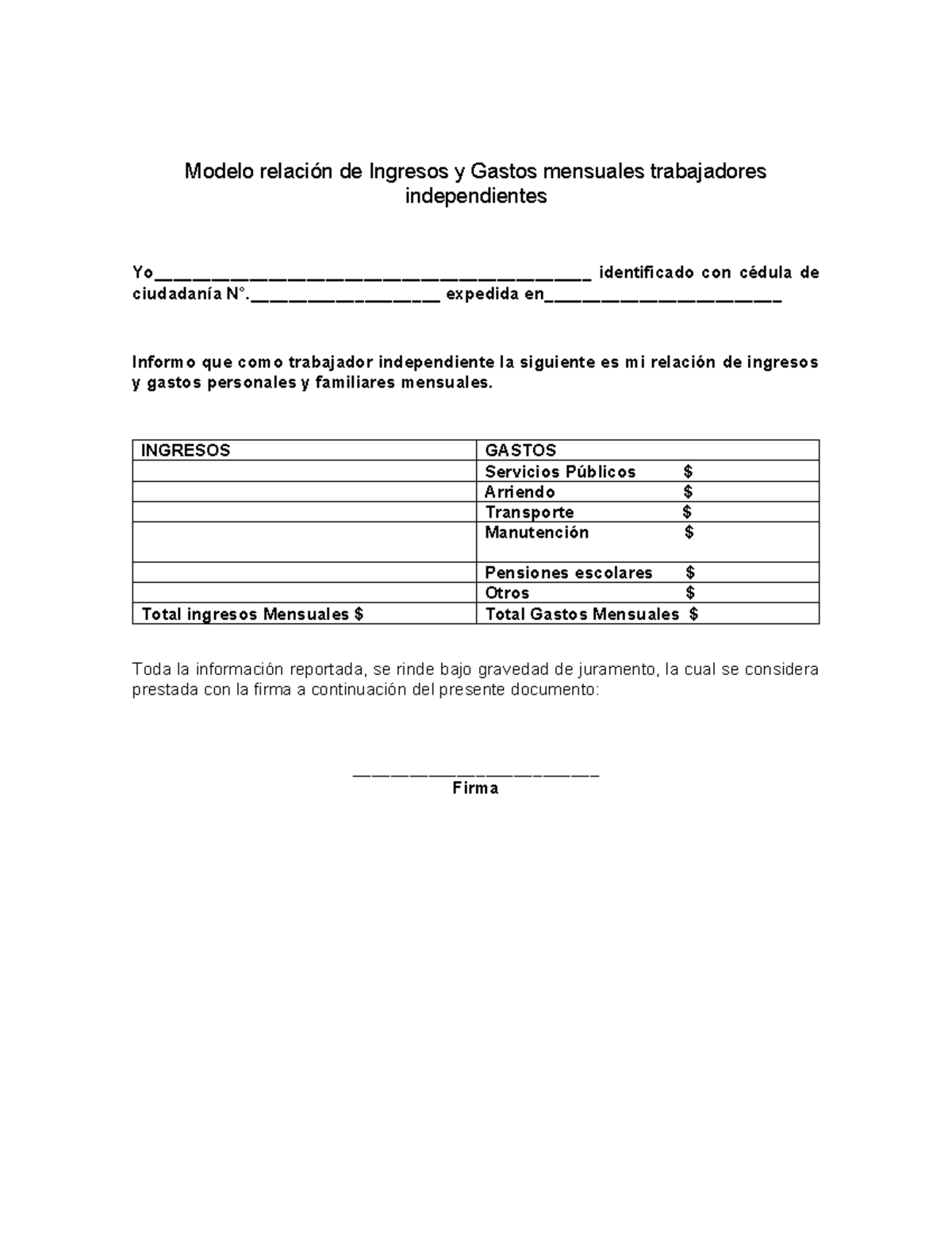 Modelo ingresos gastos - Modelo relación de Ingresos y Gastos mensuales ...