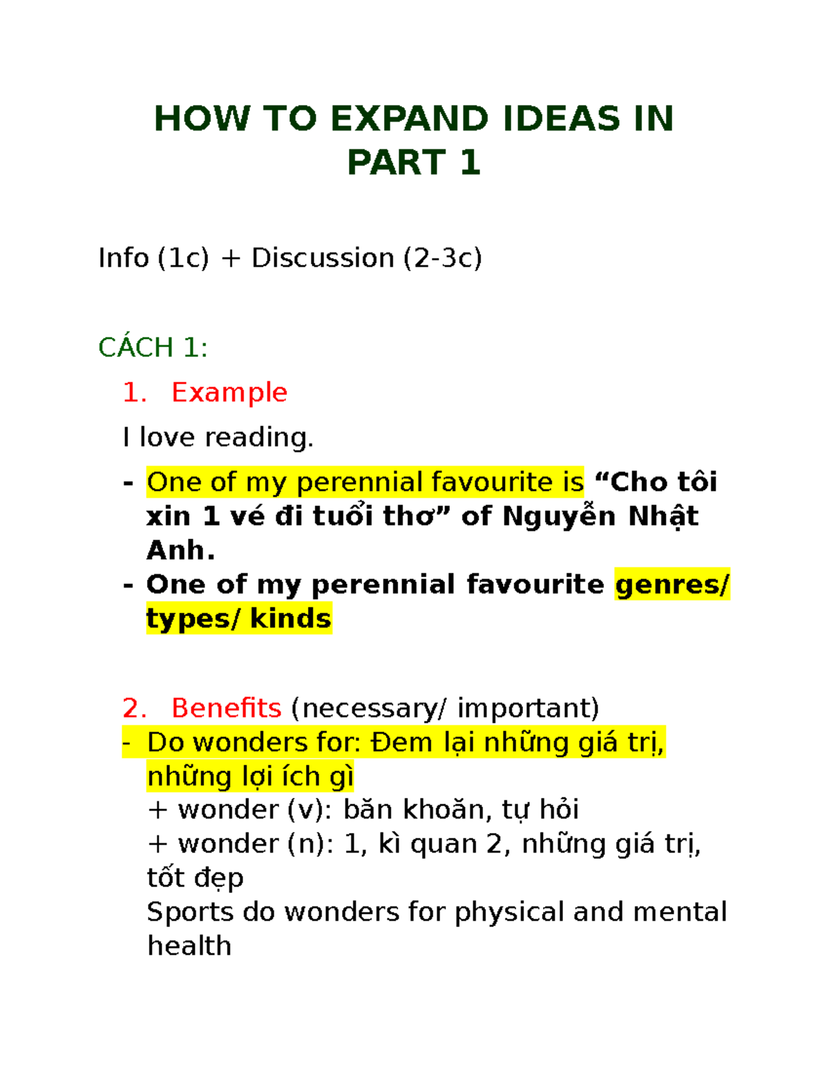 HOW TO Expand Ideas IN PART 1 - HOW TO EXPAND IDEAS IN PART 1 Info (1c ...