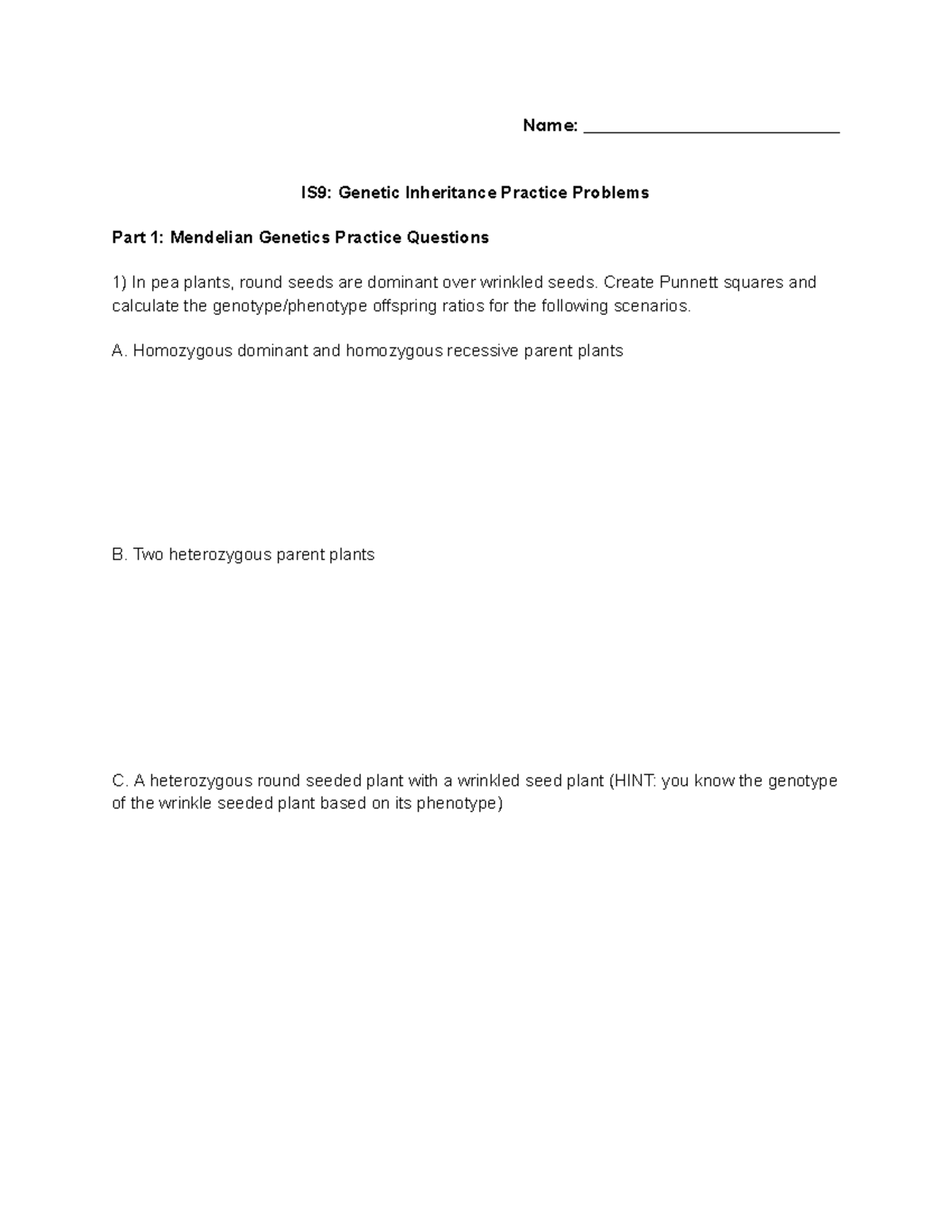 IS9: Genetic Inheritance Practice Problems - Mendelian & Incomplete ...