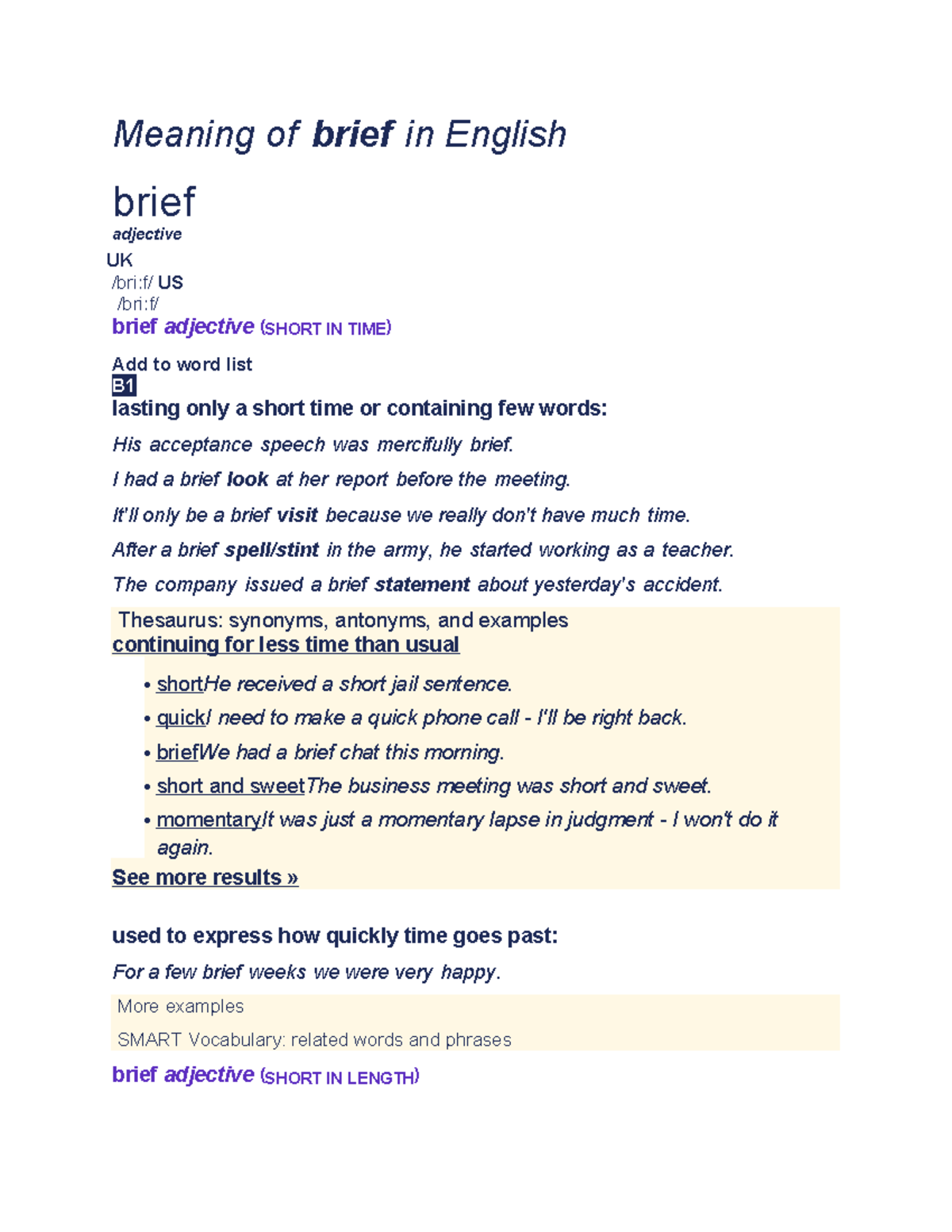 Doc4 - fffff - Meaning of brief in English brief adjective UK /bri f/ː ...