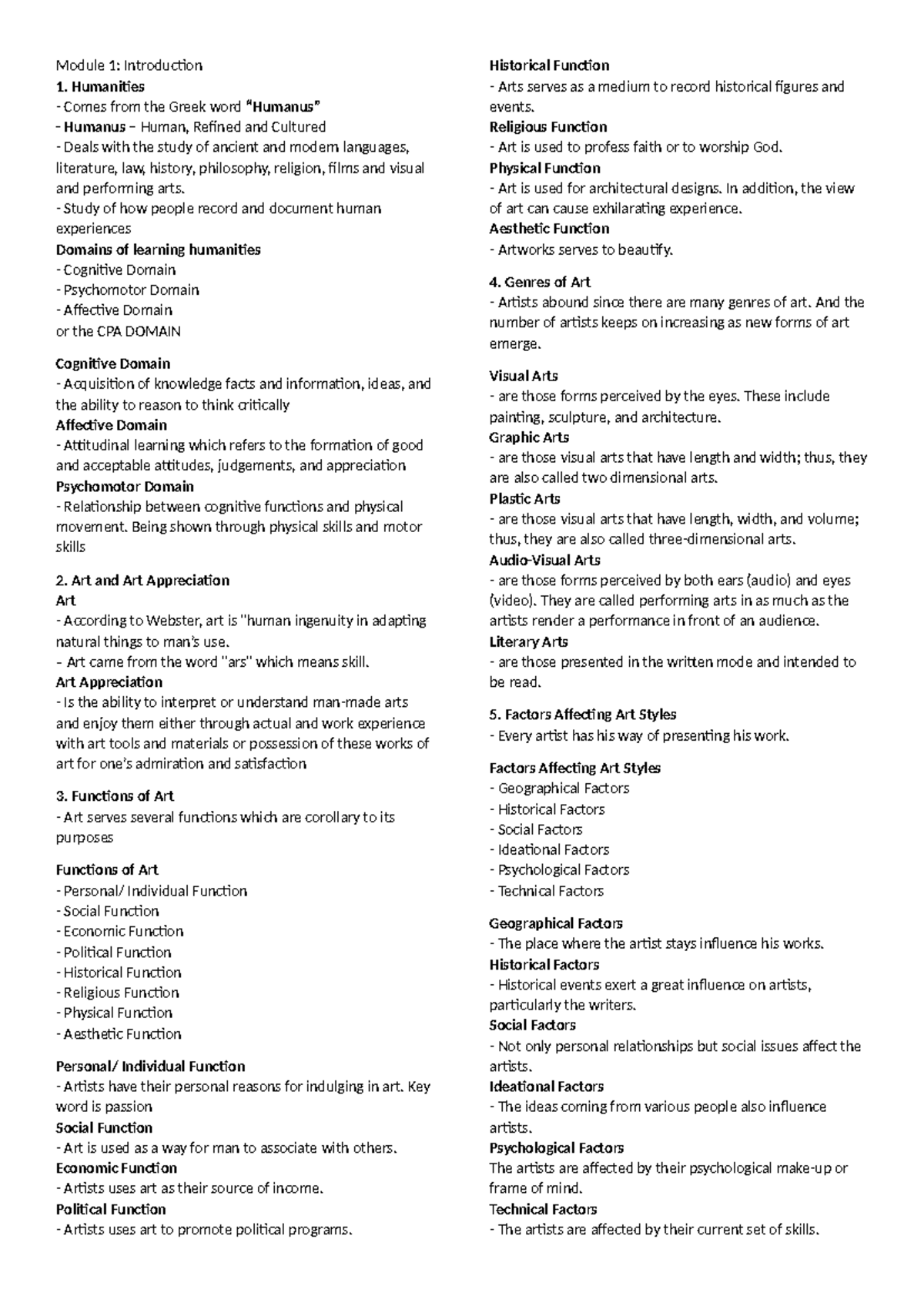 Arts Appreciation - Module 1: Introduction to Humanities and Visual ...