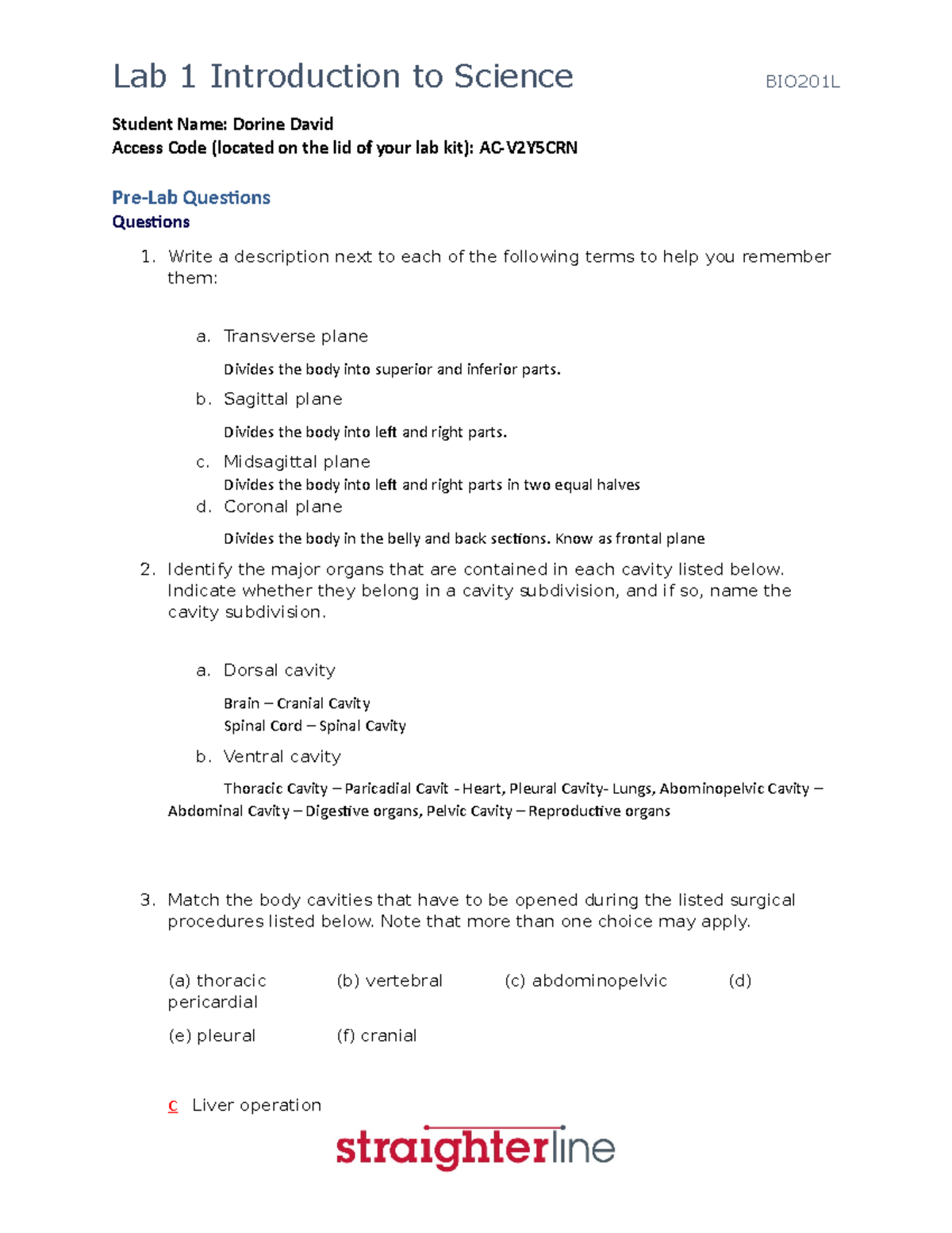 BIO201L^MLab^M 1^MUpload^MDocument - Student Name: Dorine David Access ...