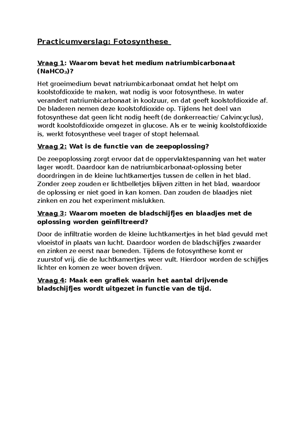 Practicumverslag: Fotosynthese en de Rol van Natriumbicarbonaat - Studocu