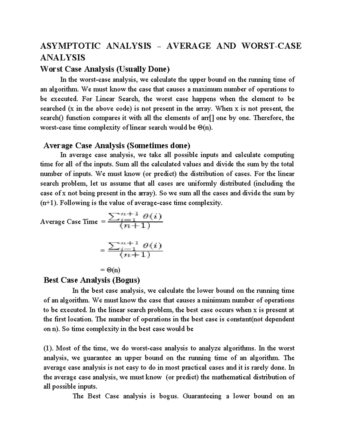 CS101: Asymptotic Analysis - Average & Worst Case Analysis - Studocu