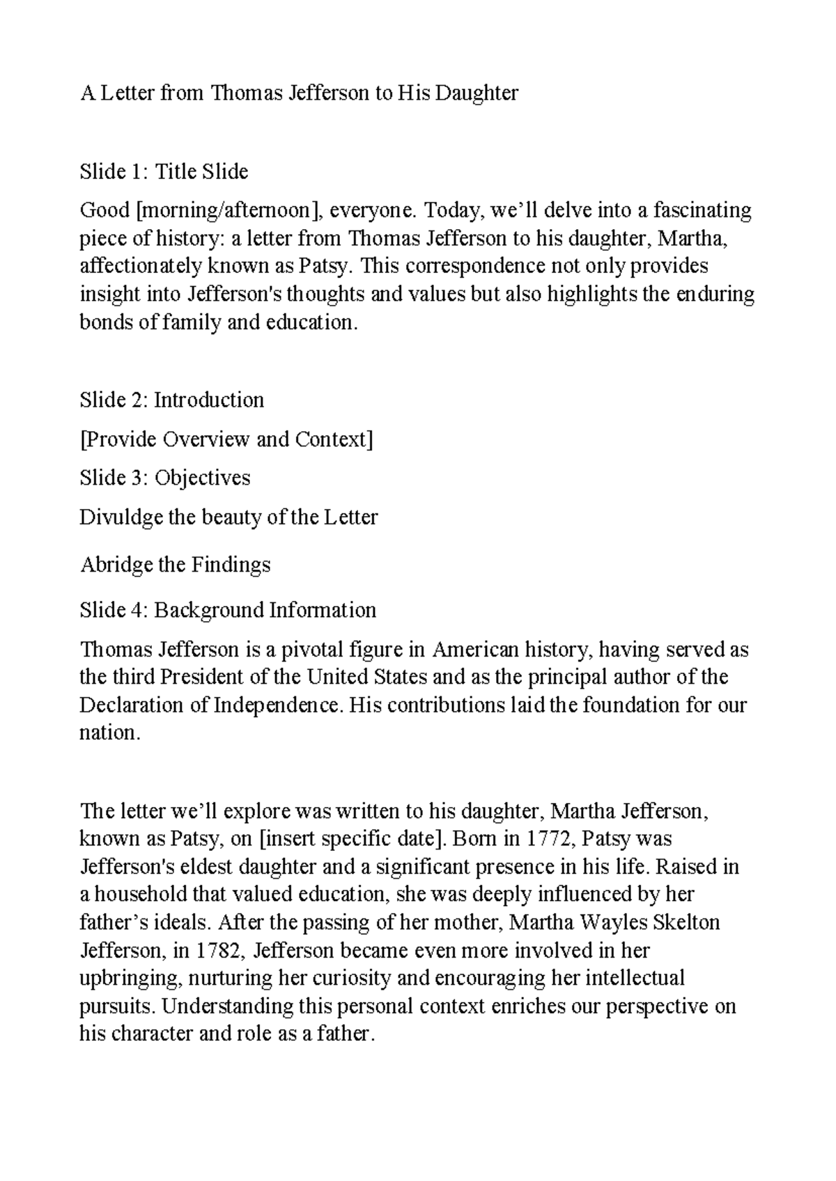 Thomas Jefferson's Letter to Daughter: Insights on Family & Education ...
