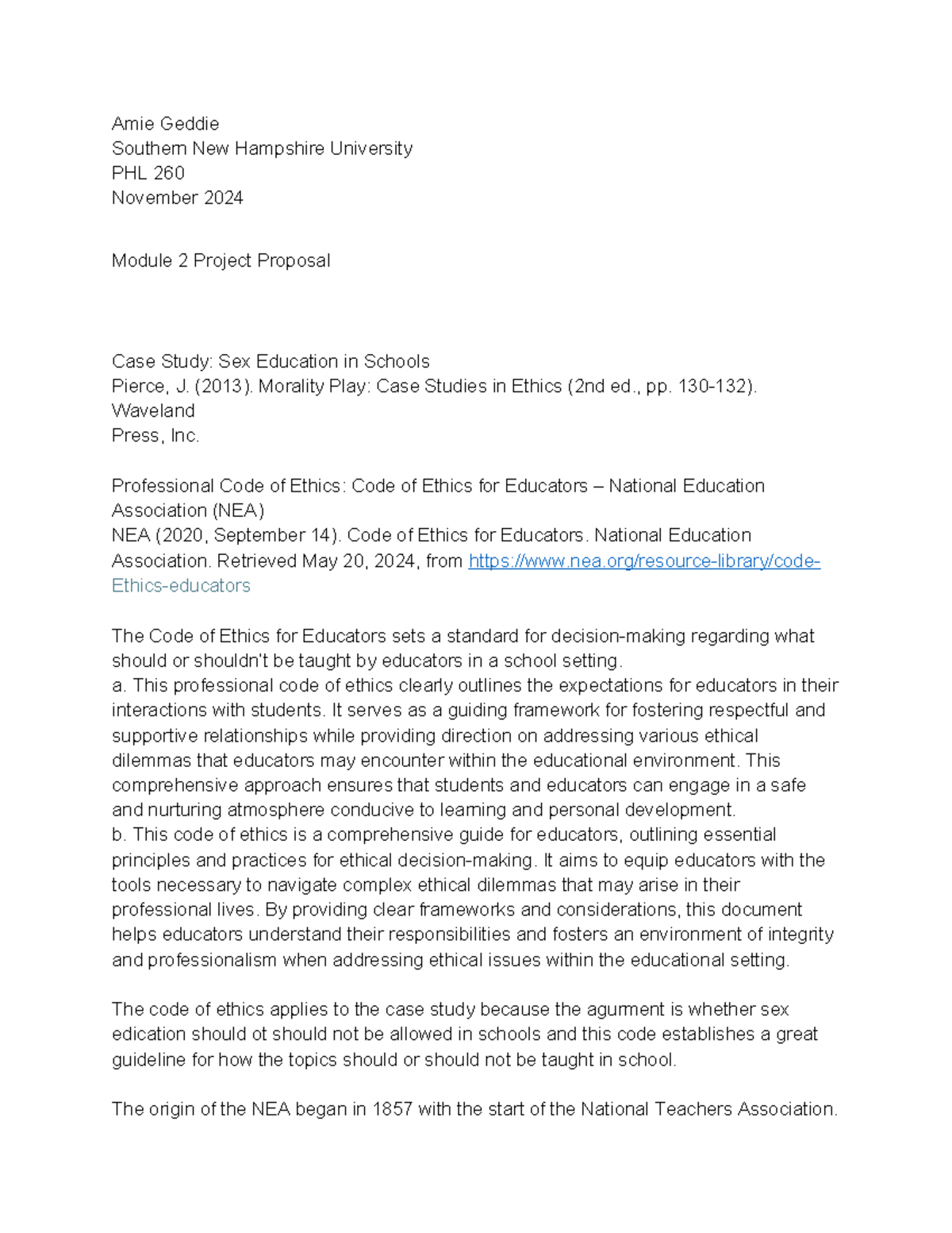 PHL 260 Module 2 Project Proposal: Case Study on Sex Education Ethics ...