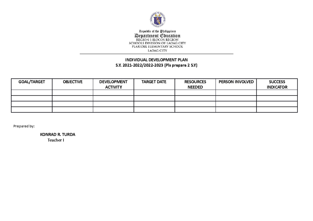 Individual Development PLAN PES - INDIVIDUAL DEVELOPMENT PLAN S. 2021 ...