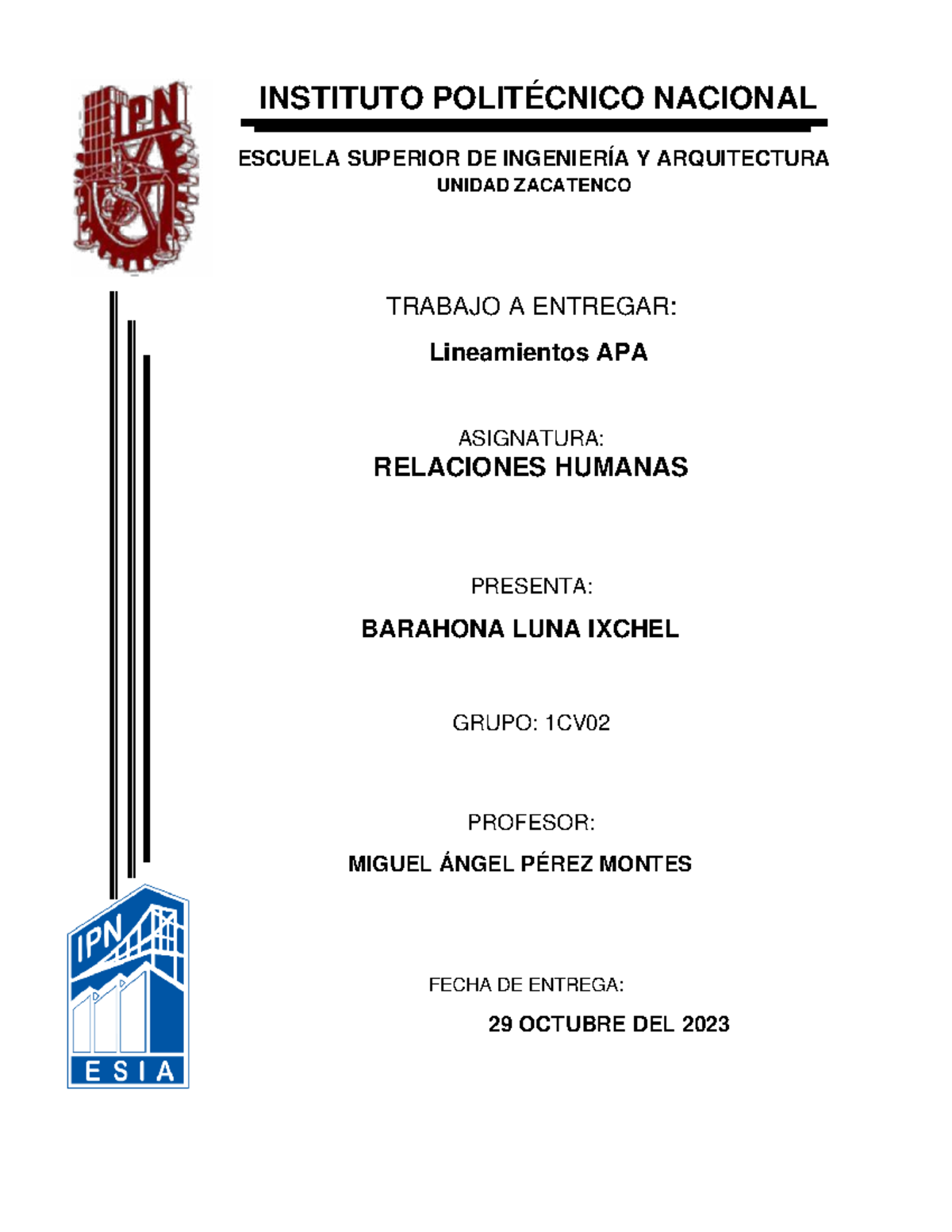 Lineamientos APA - Tarea 2 para Relaciones Humanas 1CV02 - Studocu
