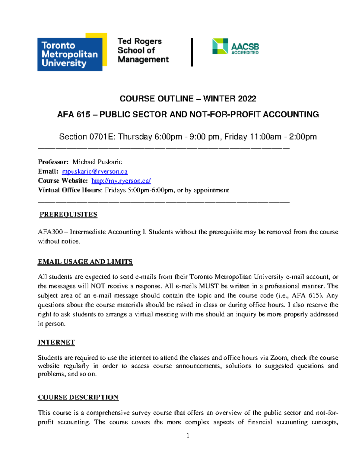 AFA 615 Winter 2022 Course Outline - Public Sector Accounting - Studocu