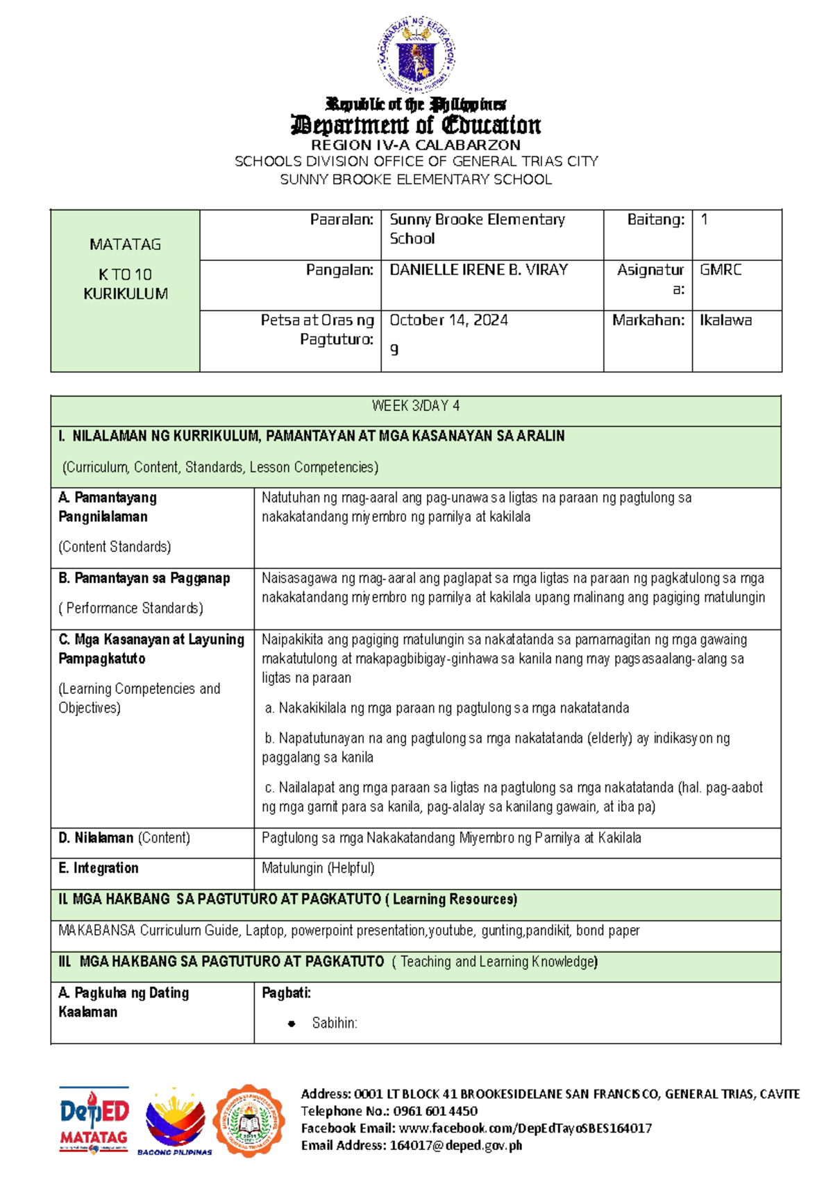 GMRC WEEK 4 DAY 1 - Lesson Plan on Helping the Elderly - Studocu