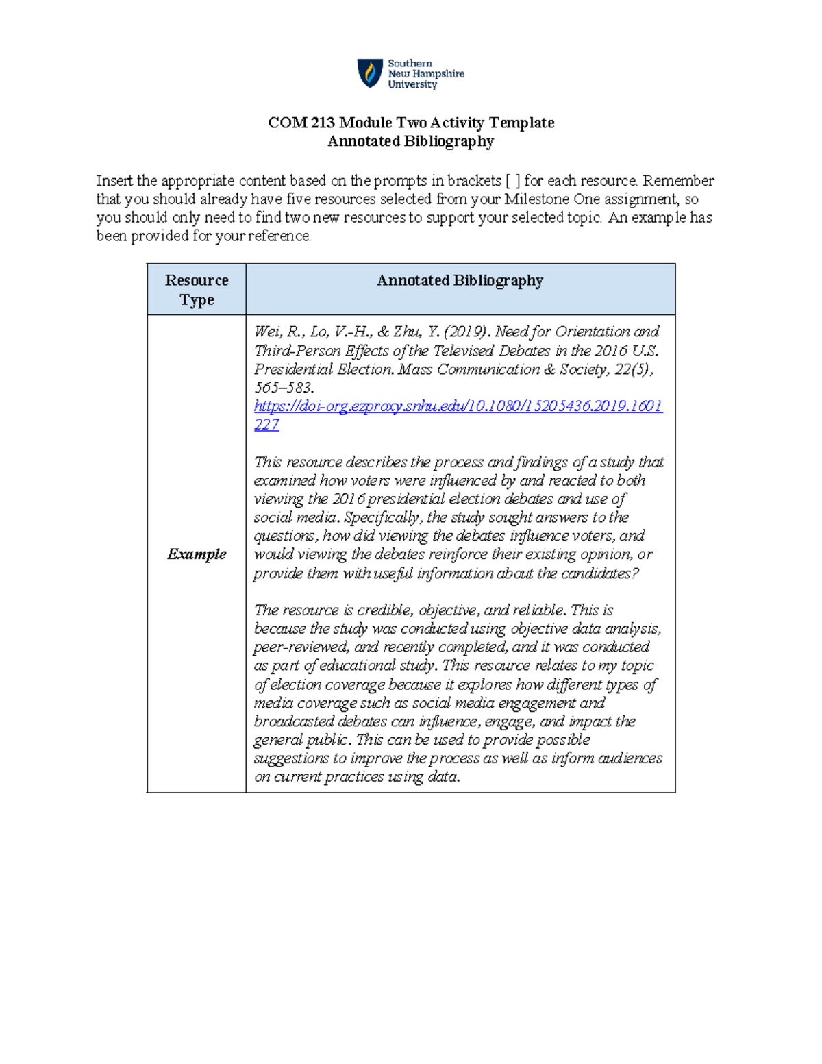 COM 213 Module 2 Annotated Bibliography Activity Instructions - Studocu