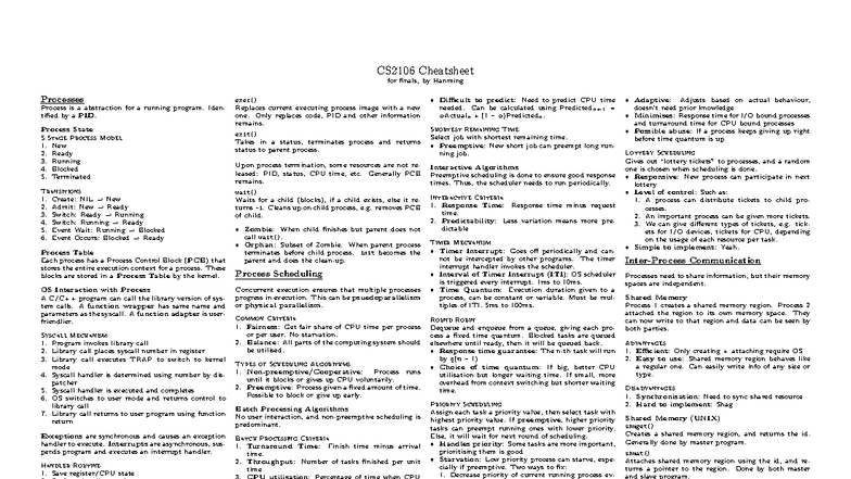 CS2106 Process Management Cheatsheet for Finals - Studocu