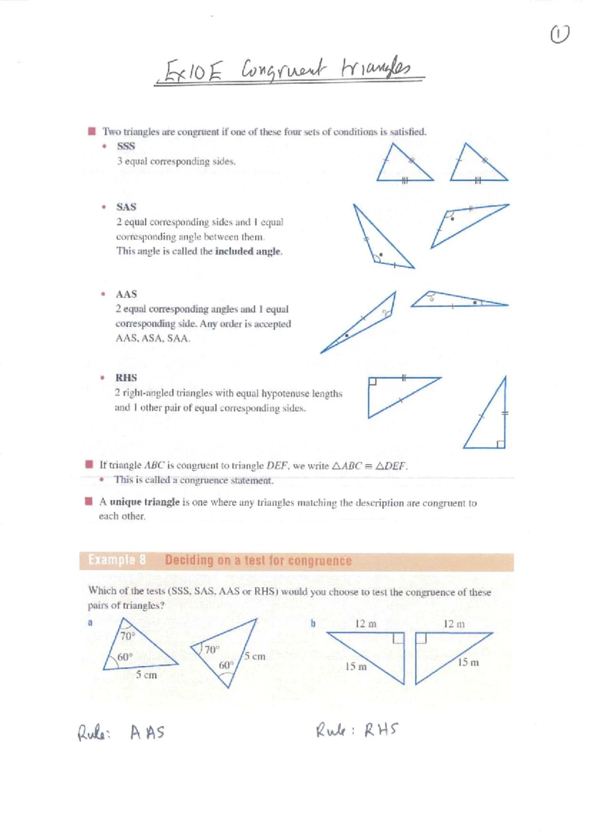 Notes on Ex 10D: Understanding Congruent Figures and Transformations ...