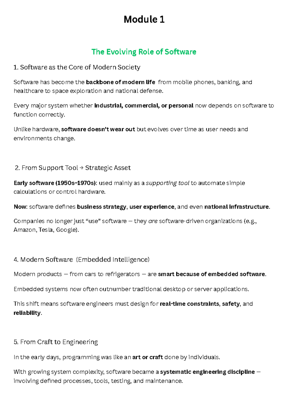 Module 1: The Evolving Role of Software in Engineering - Studocu